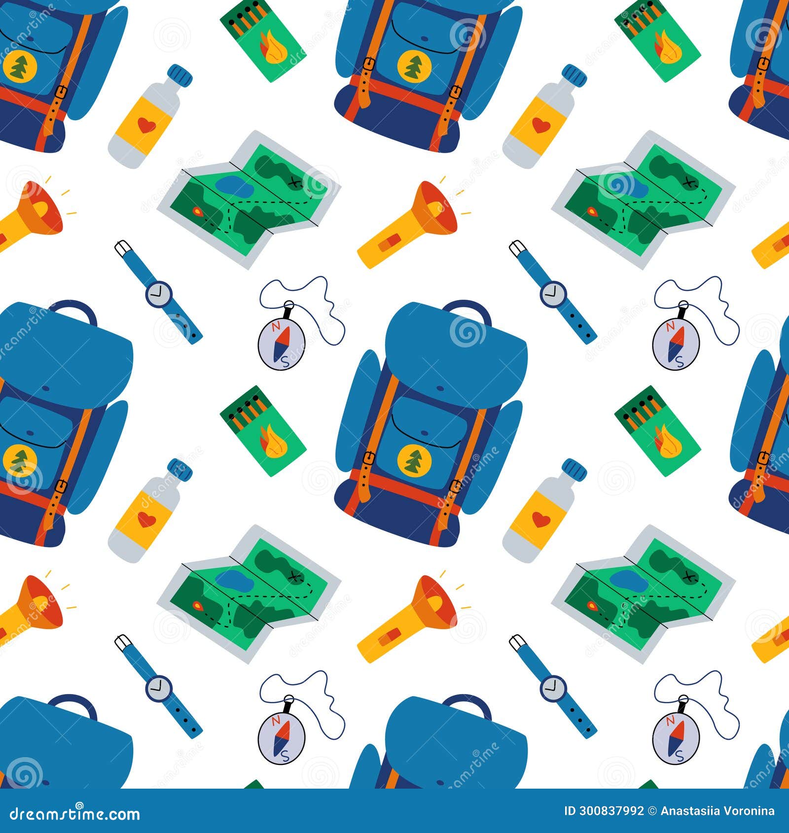 Hiking Elements Seamless Pattern Stock Illustration - Illustration of ...