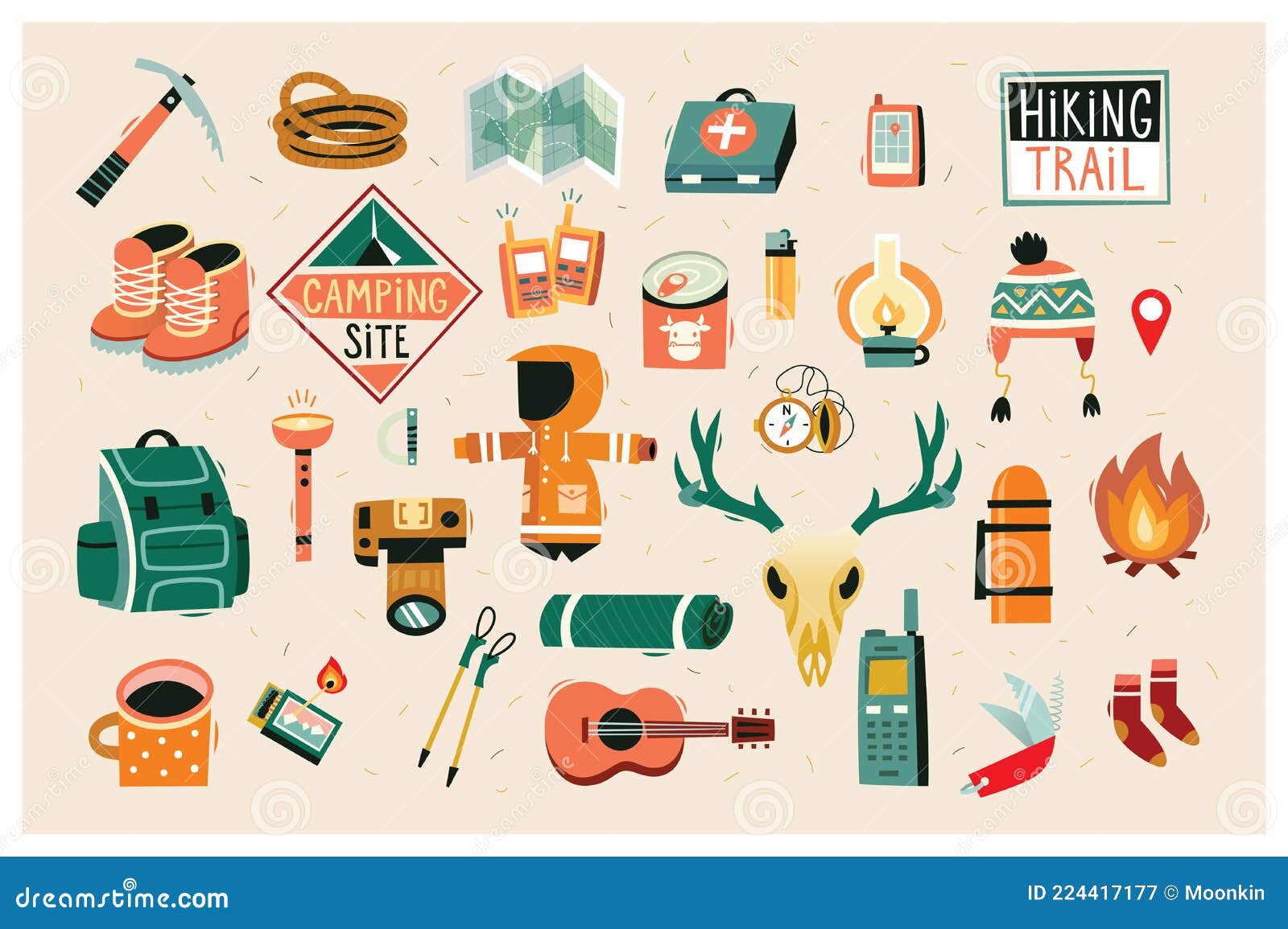 Hiking Elements Vector Stickers and Icons. Isolated Vector Images ...