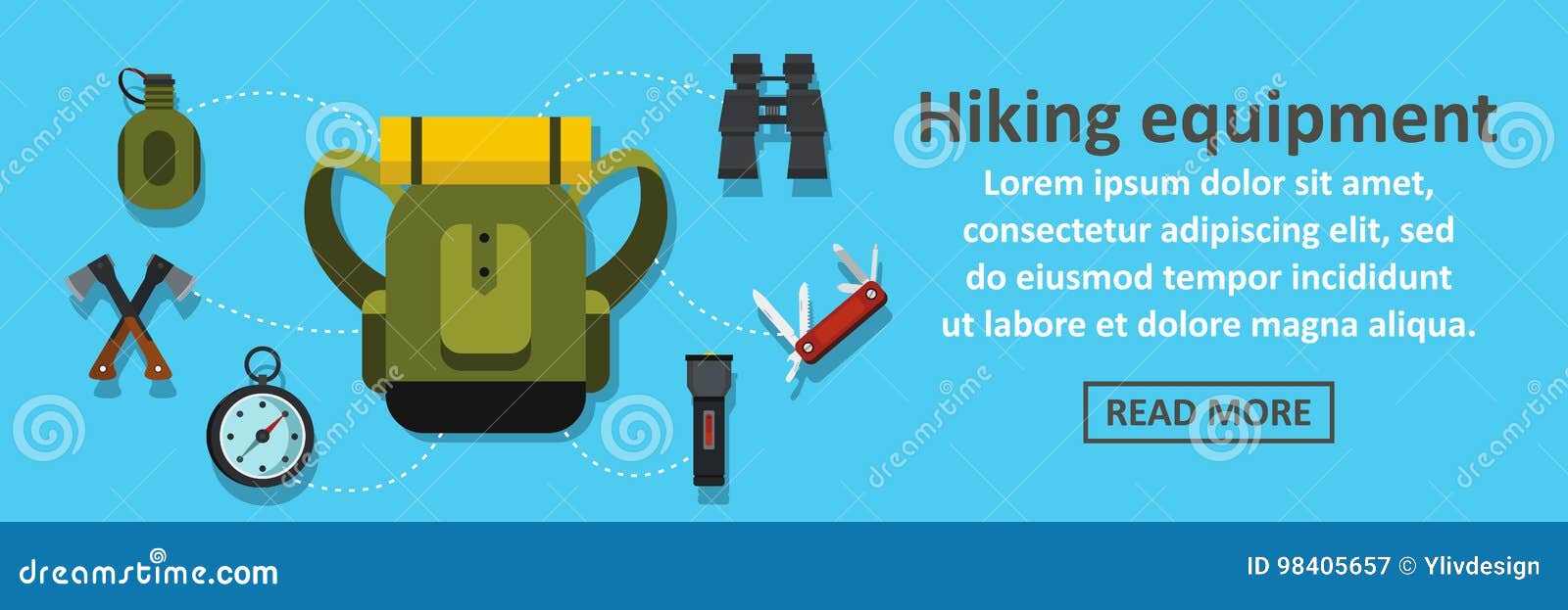 Hiking Equipment Banner Horizontal Concept Stock Vector - Illustration ...