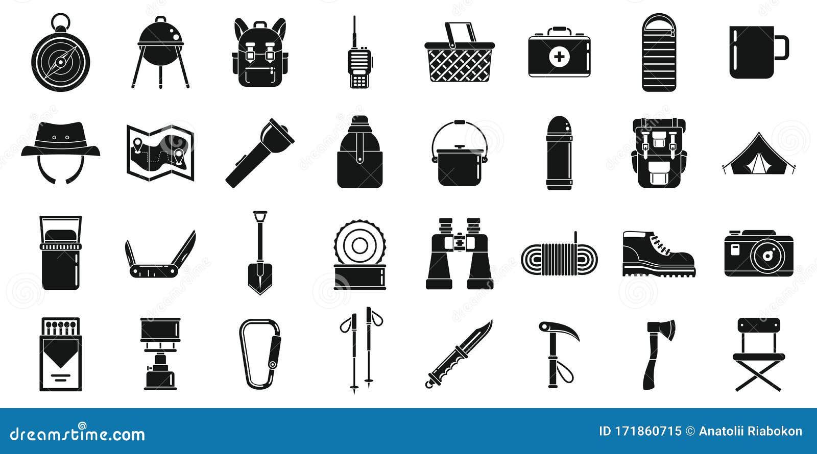 Hiking Equipment Icons Set, Simple Style Stock Vector - Illustration of ...