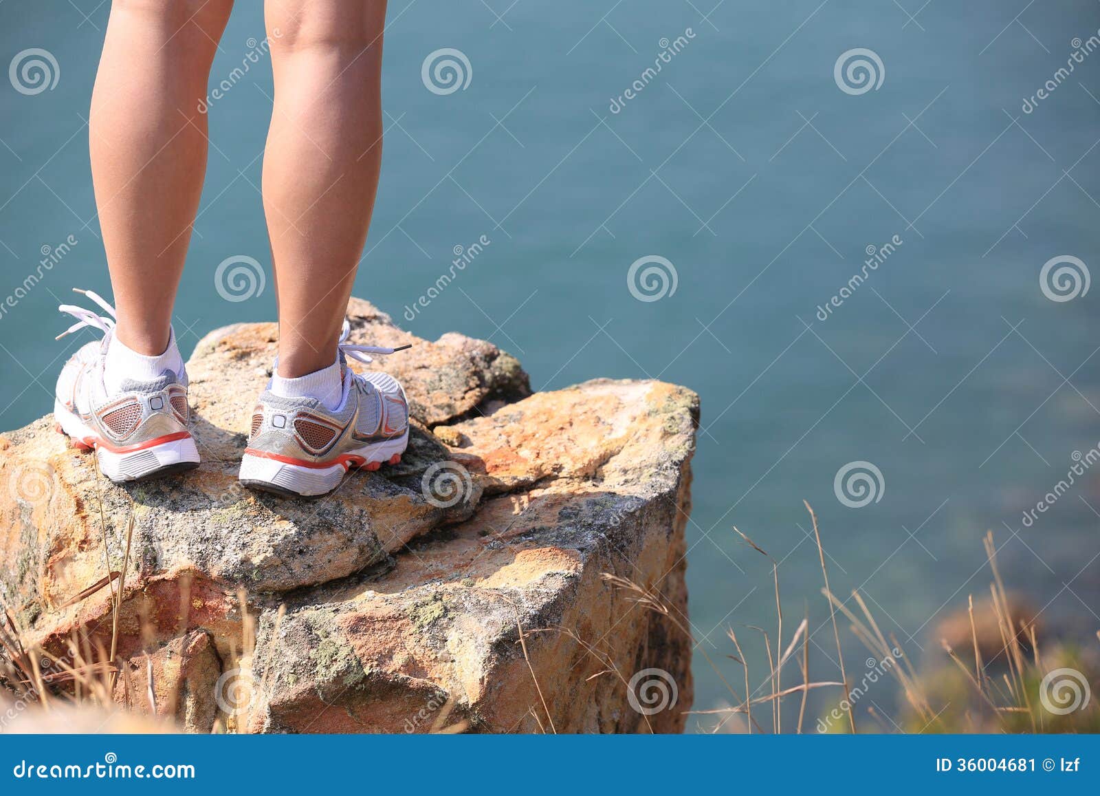 Hiking Feet Stand Seaside Rock Stock Image - Image of asian, landscape ...