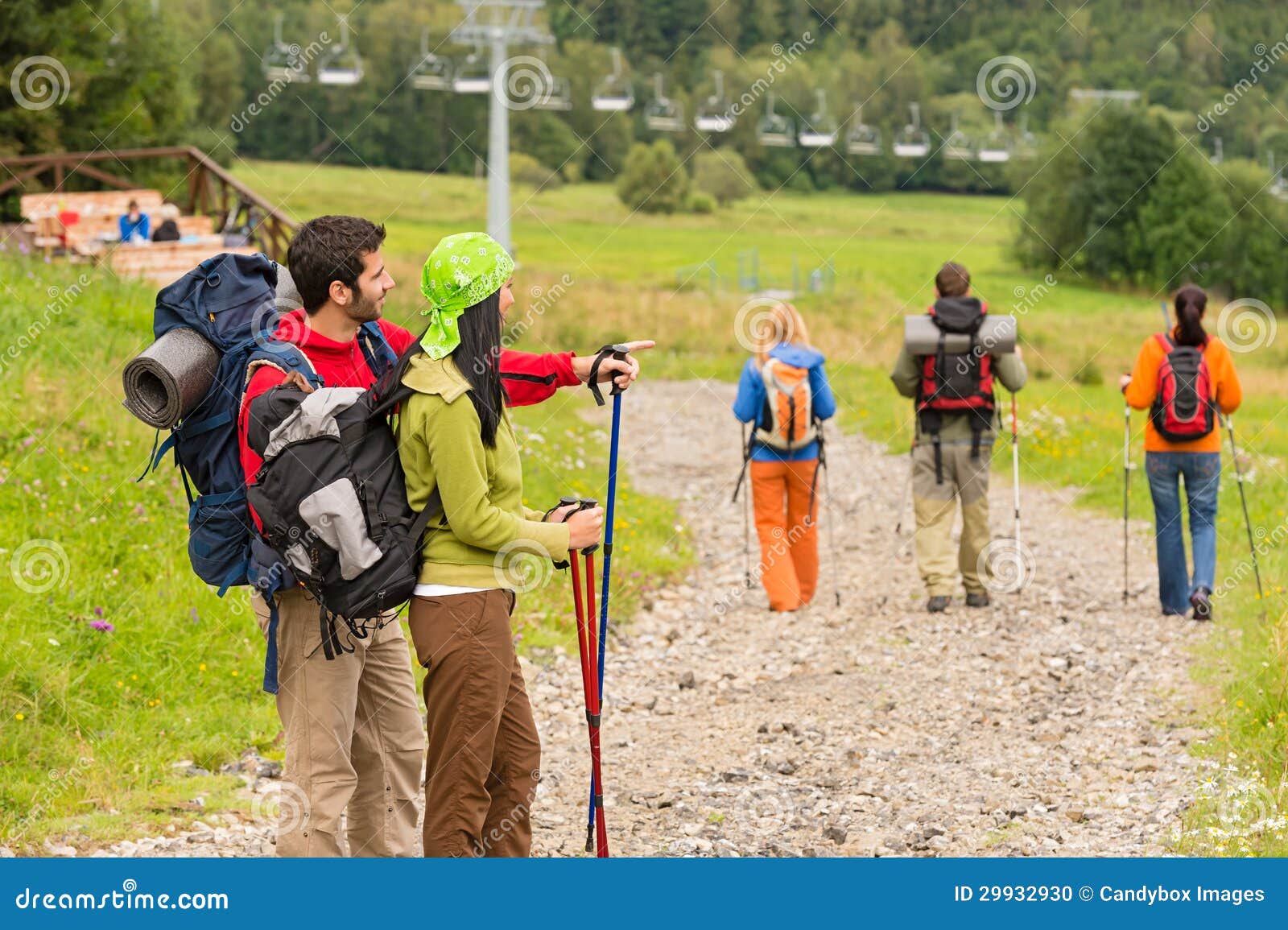Hiking Friends Pointing and Walking on Path Stock Photo - Image of ...