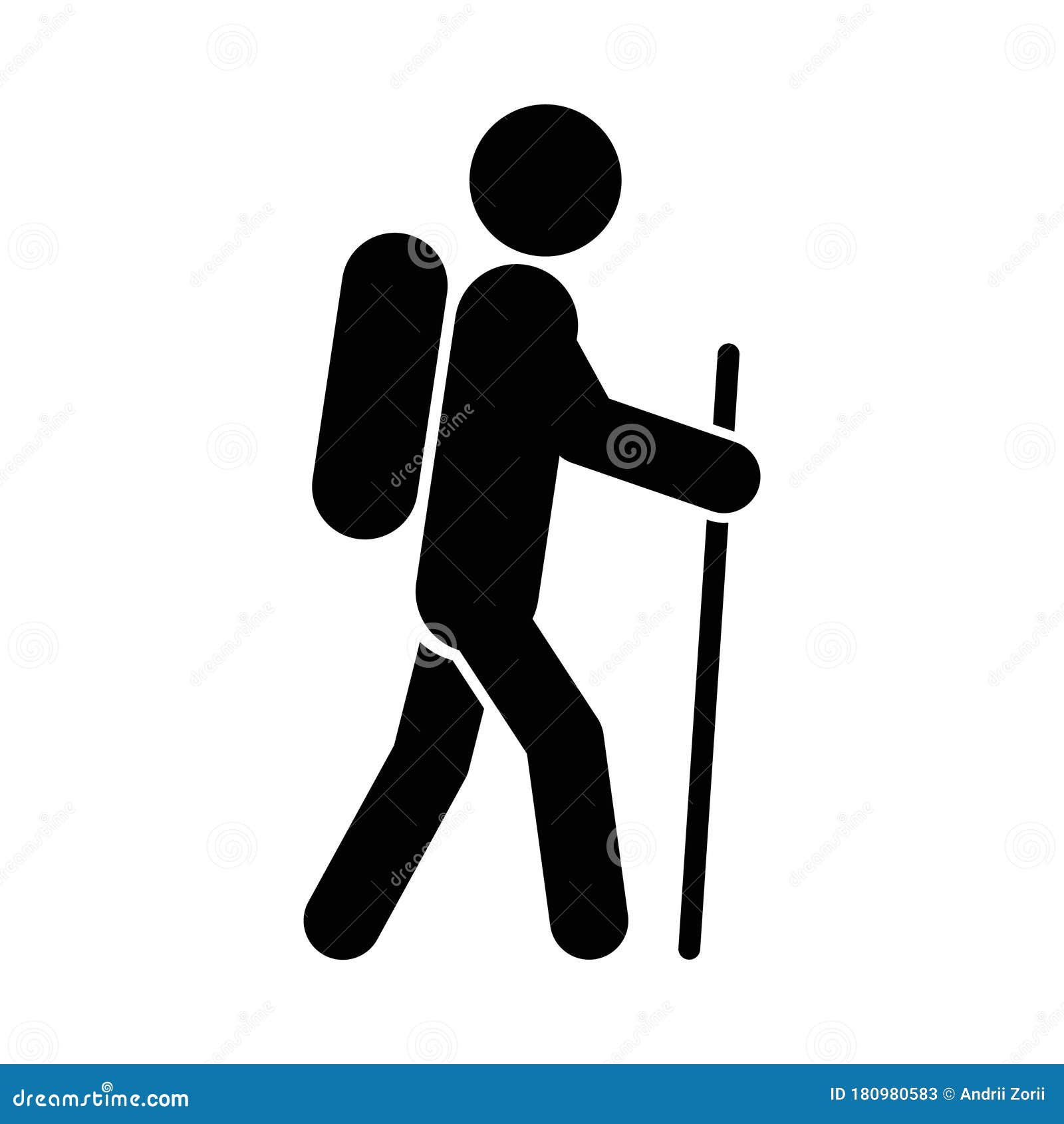 Hiking Icon on White Background. Man Travels with Backpack and Stick ...