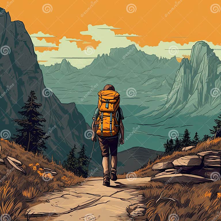Hiking Illustration - Made with Generative AI Tools Stock Illustration ...