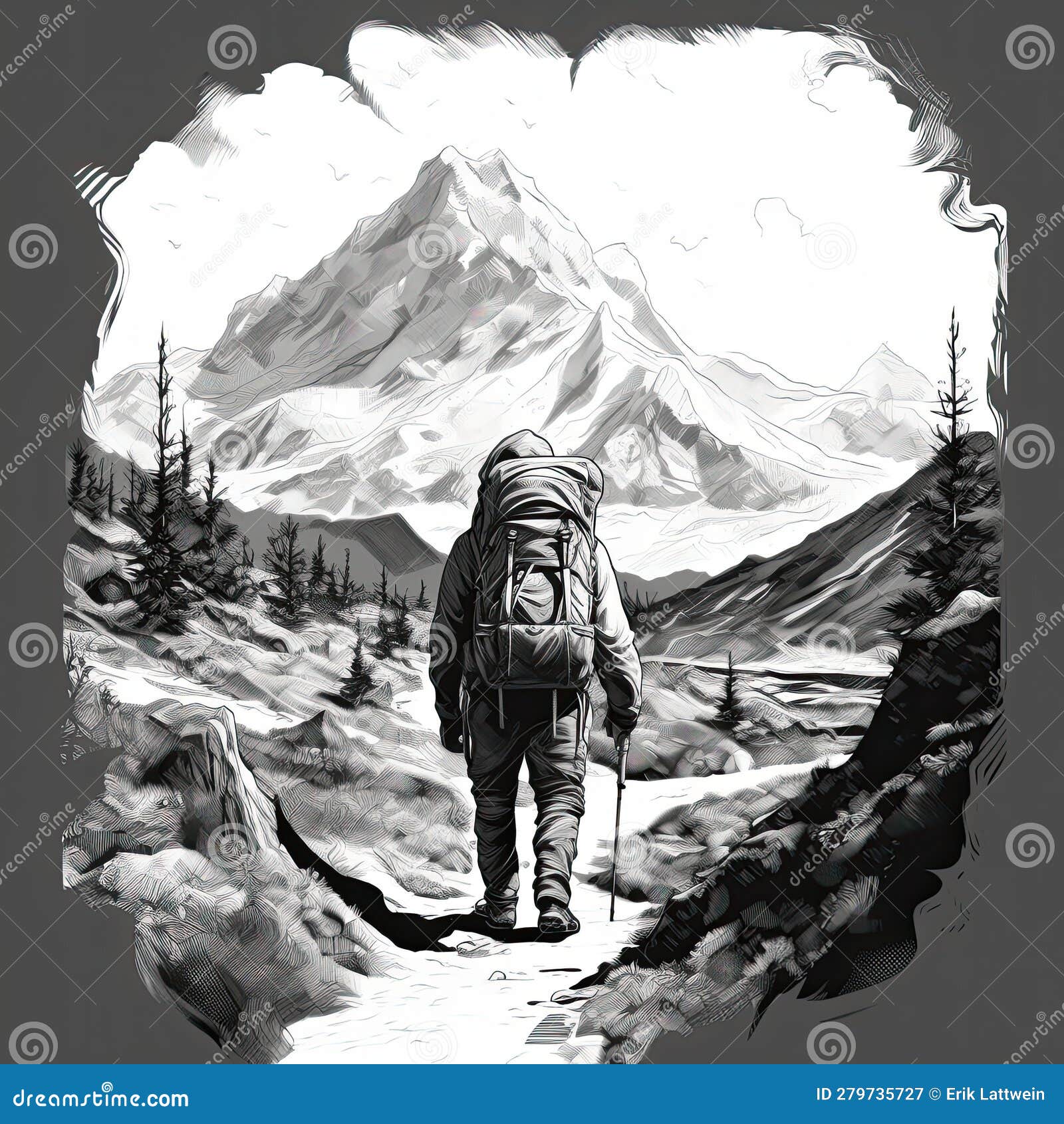 Hiking Illustration - Made with Generative AI Tools Stock Illustration ...