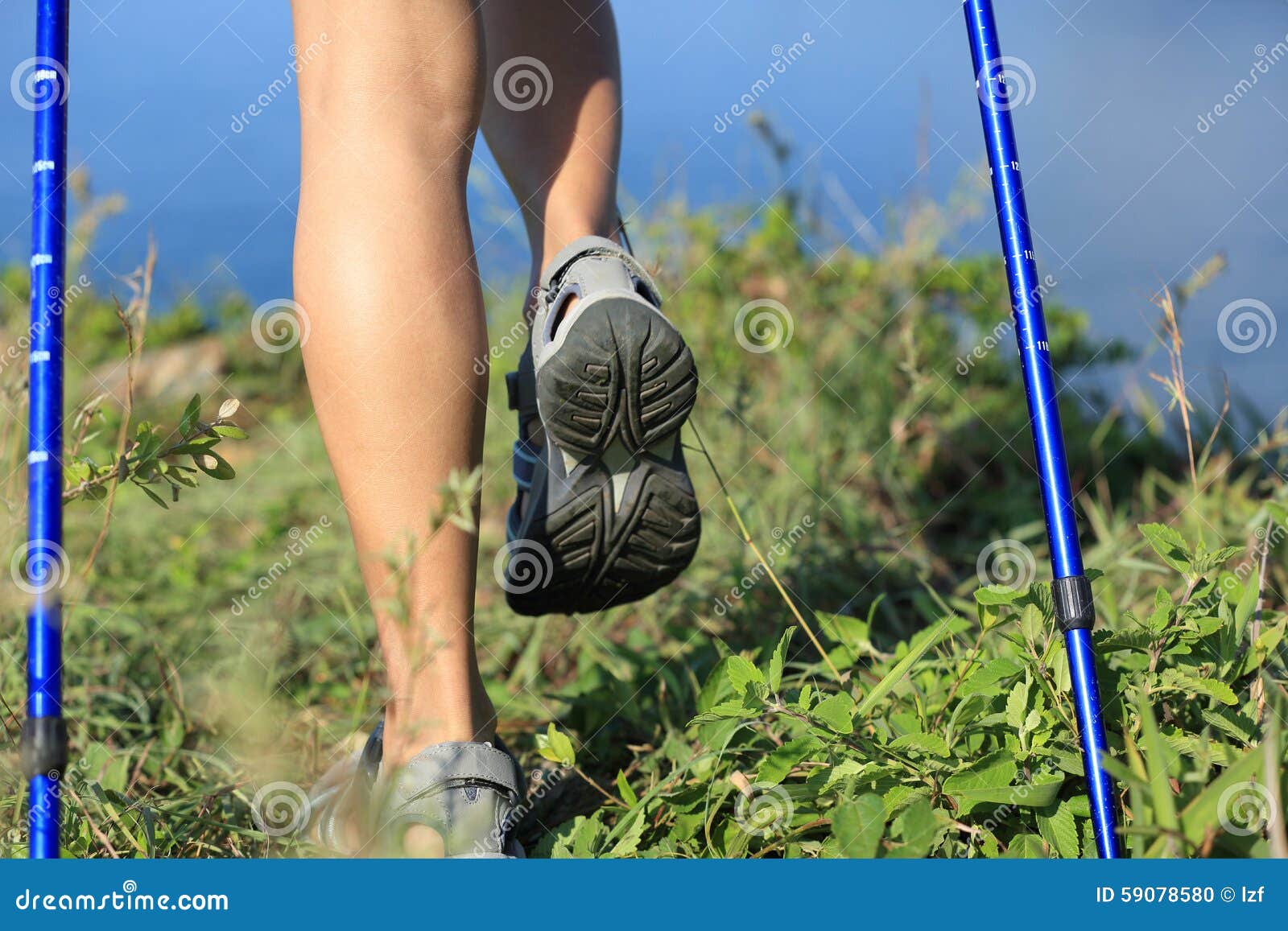 Hiking Legs Walking on Seaside Mountain Stock Photo - Image of ...
