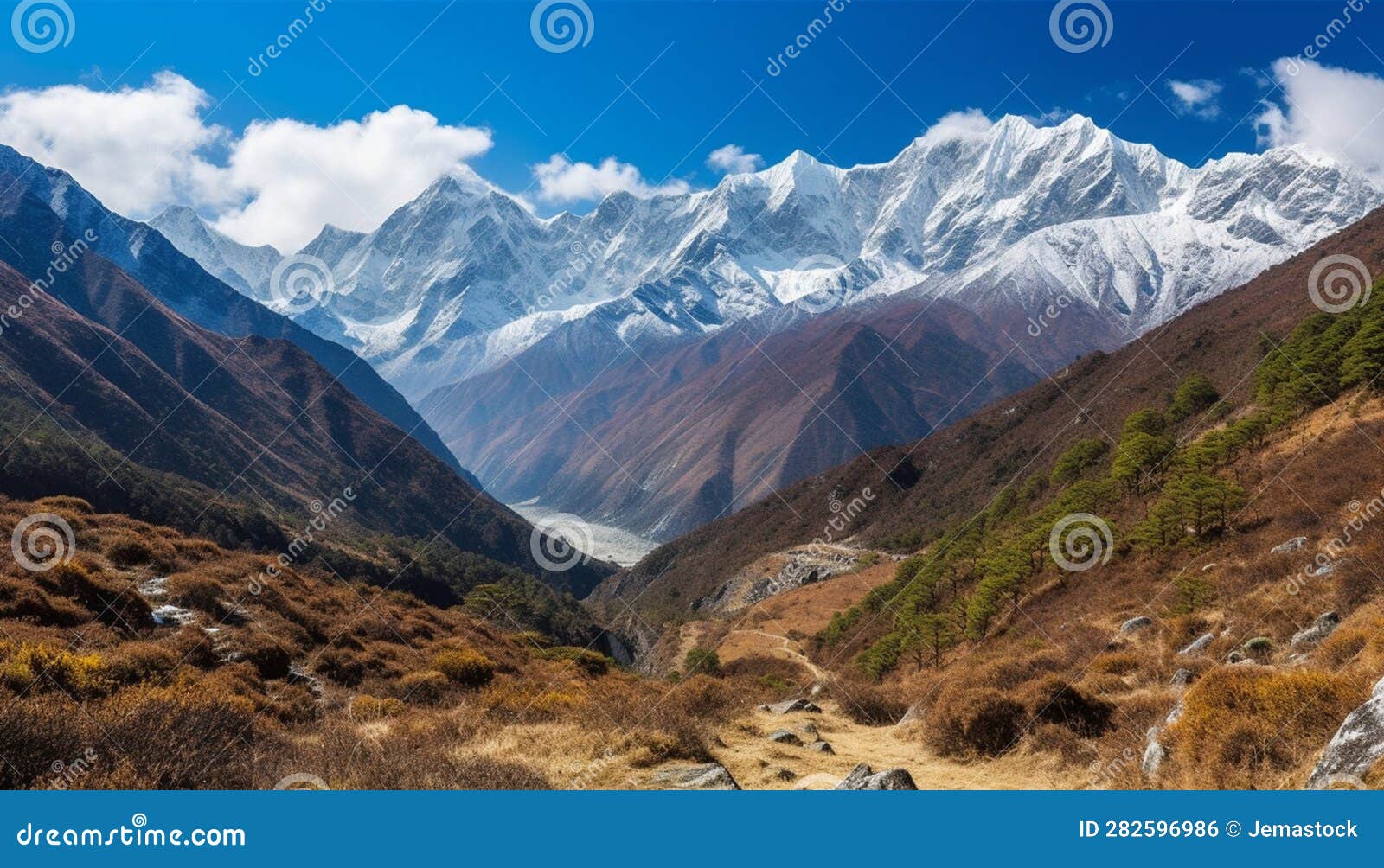 Hiking through Majestic Mountain Range, Exploring Tranquil Meadows and ...