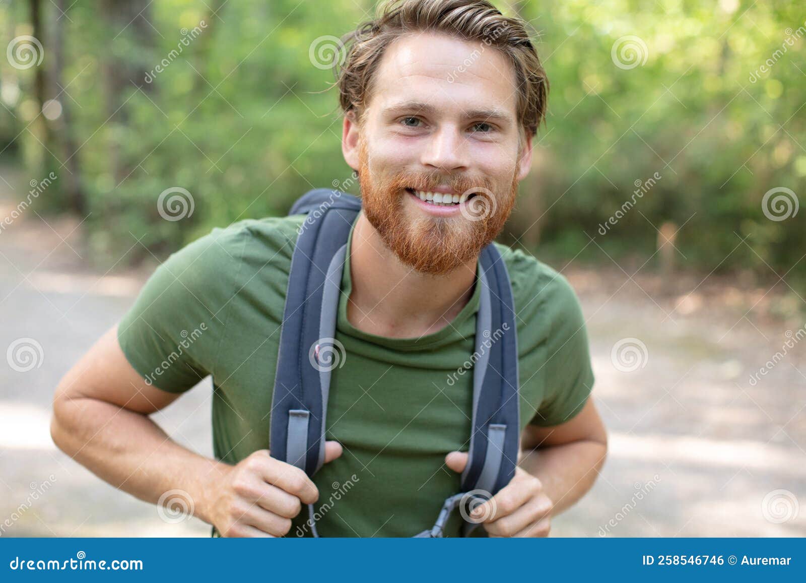 Hiking Man Portrait with Backpack Walking in Nature Stock Photo - Image ...