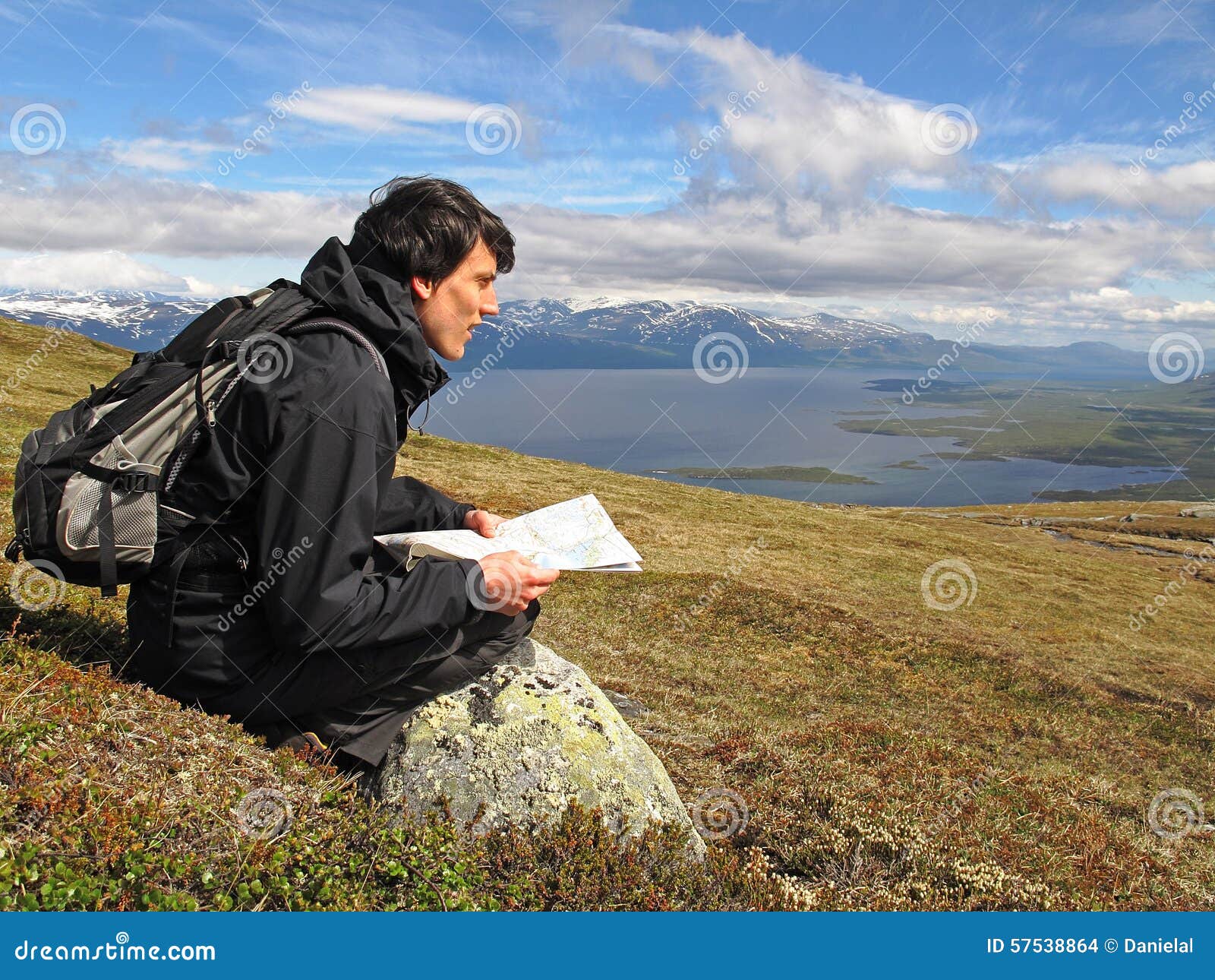 Hiking with map stock photo. Image of hiker, beck, lake - 57538864