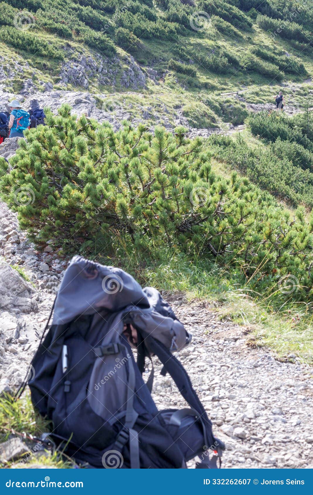 .hiking in the Mountains with a Backpack Placed on the Ground Stock ...