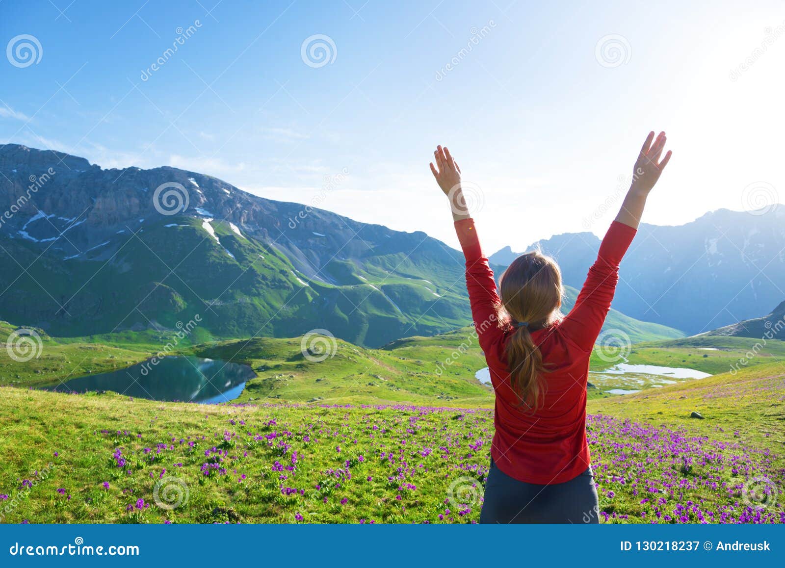 Hiking in Mountains in Spring Stock Image - Image of hiking, woman ...