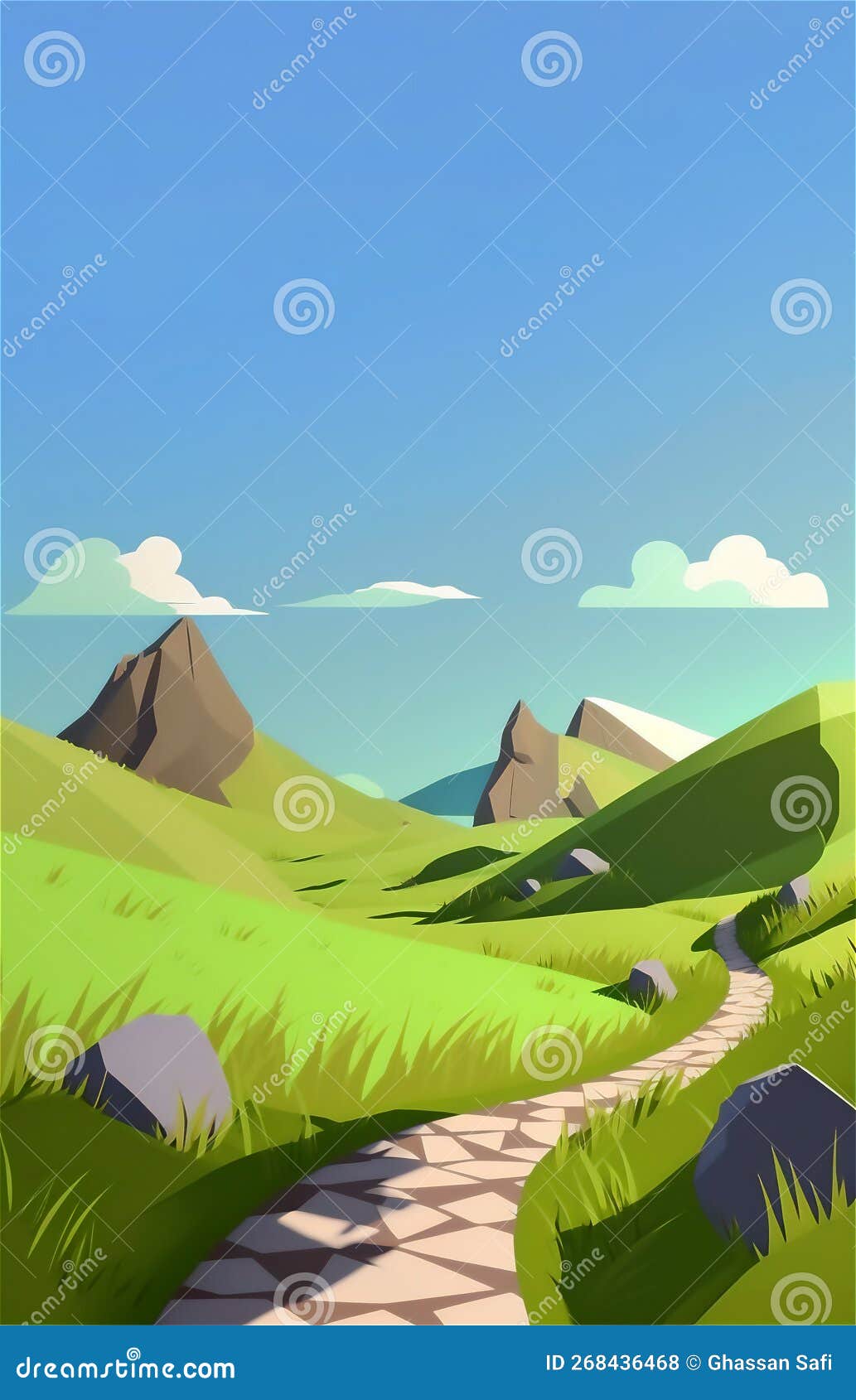 A Hiking Path through Hills Stock Illustration - Illustration of book ...