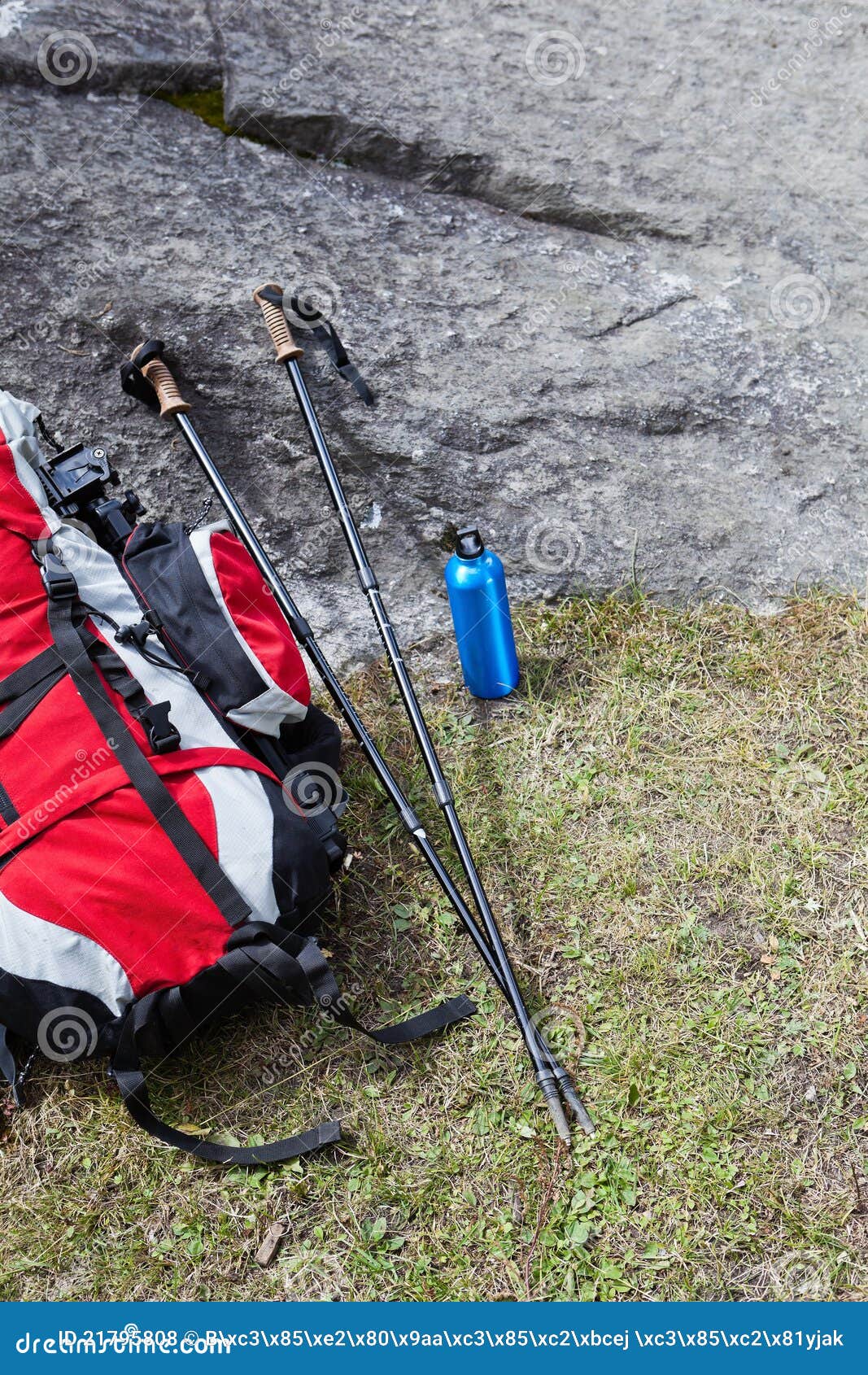 Hiking Pole and Backpack, Trekking Equipment Stock Photo - Image of ...