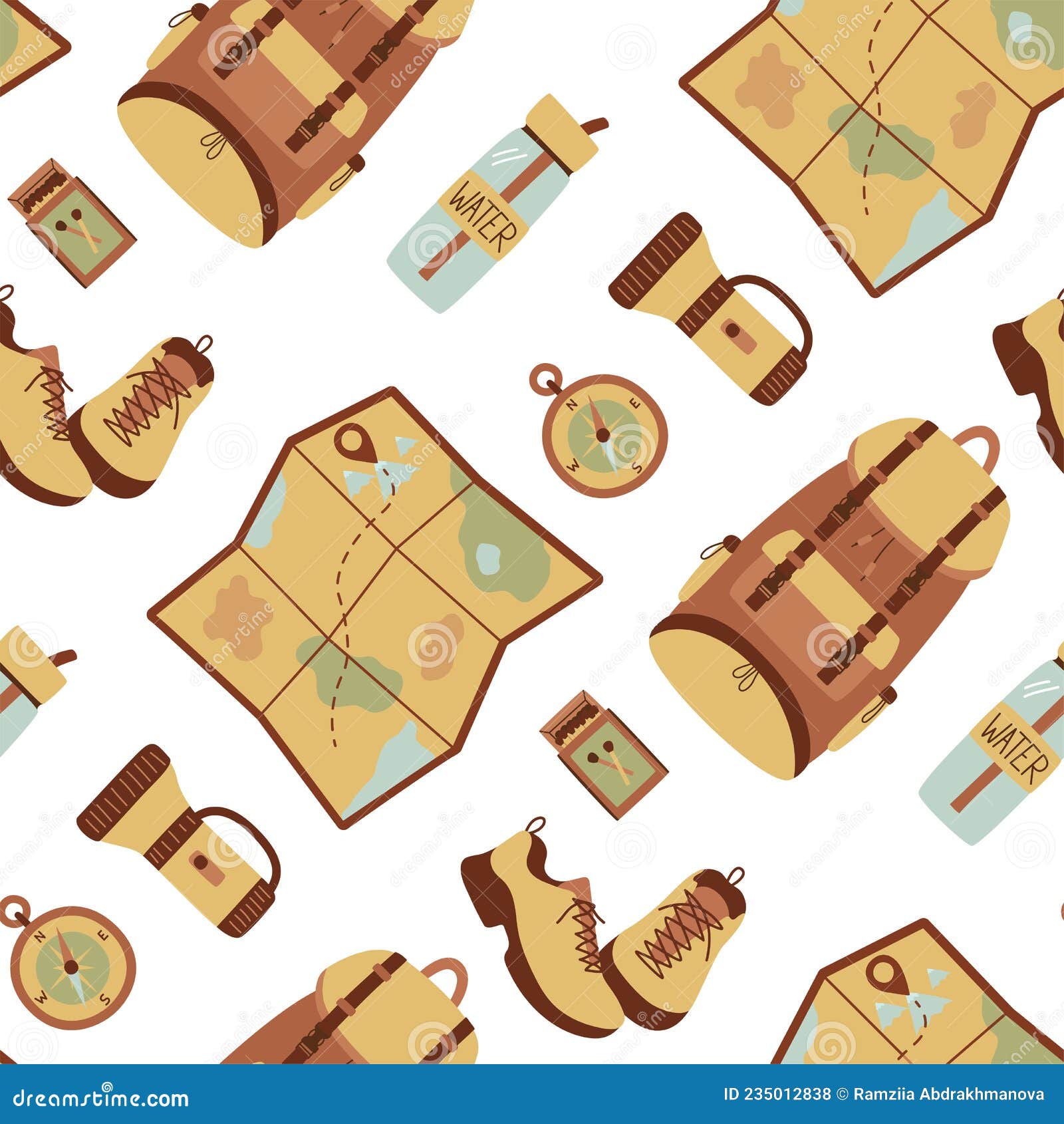 Hiking Seamless Pattern. Tourist Bundle Sketch. a Set of Items for the ...