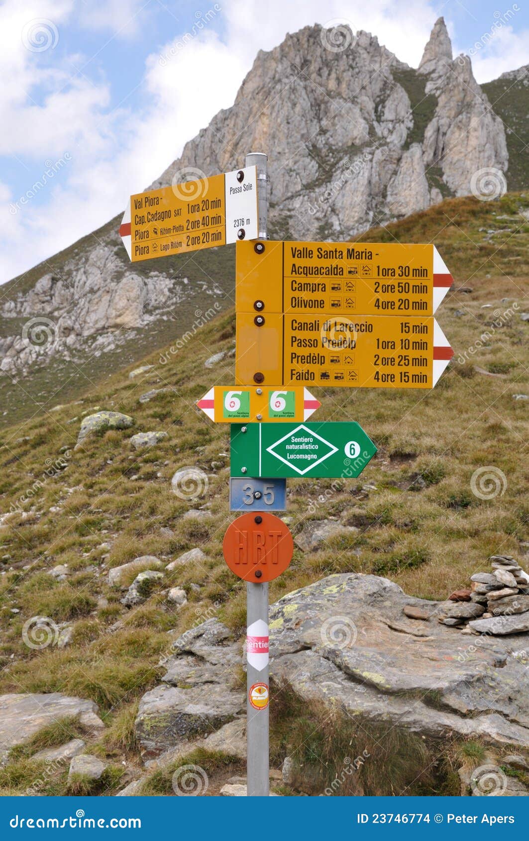 Hiking sign Alps stock photo. Image of trail, pile, yellow - 23746774