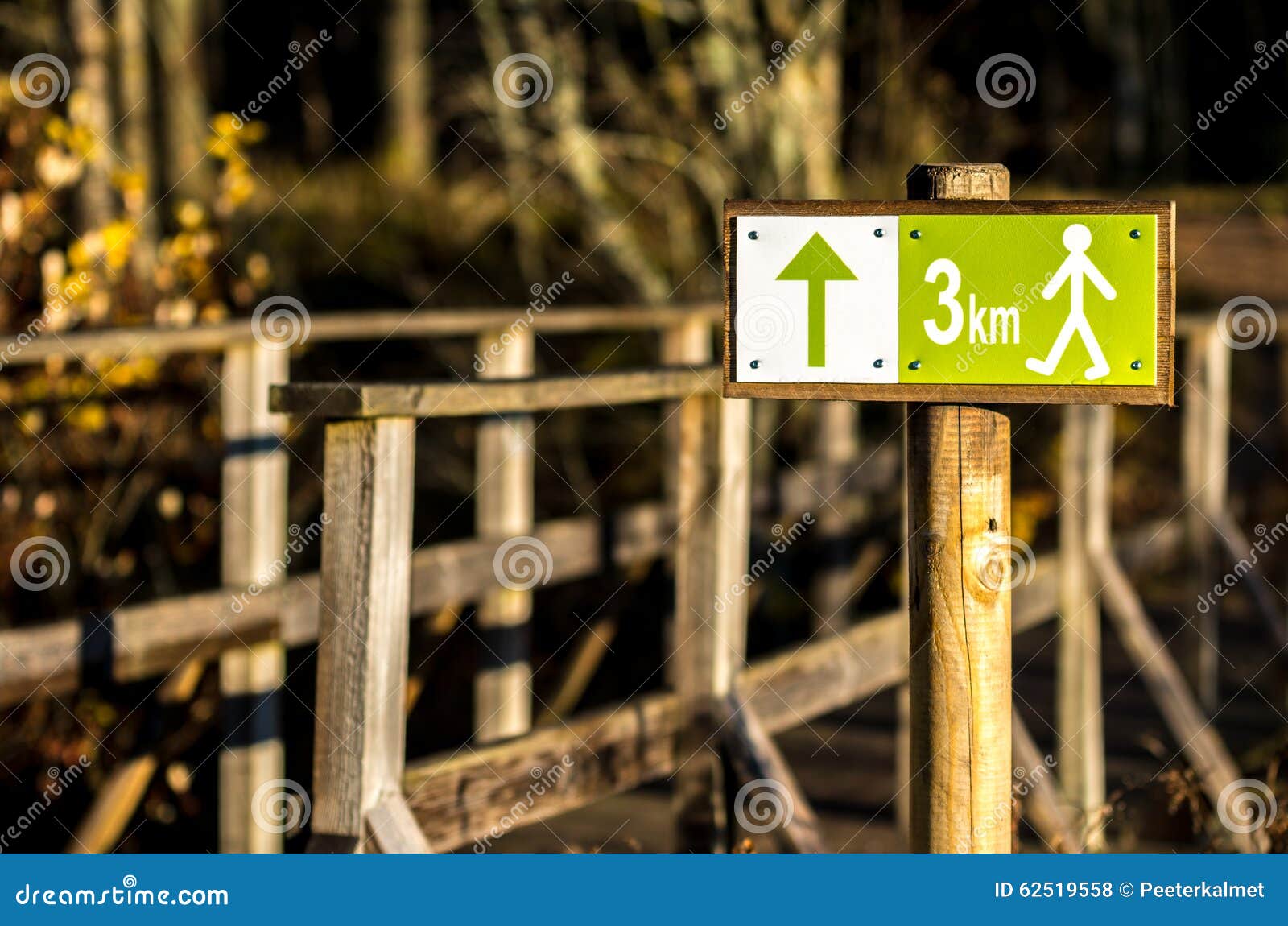 Hiking Sign with Distance 3 Km Stock Photo - Image of hiking, walk ...