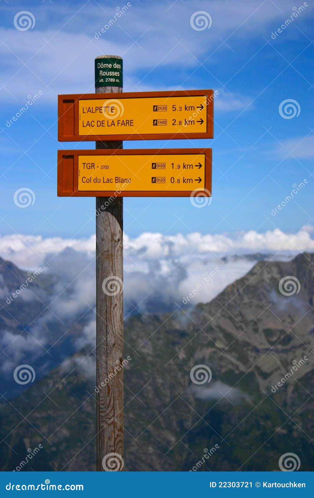 Hiking Signpost with Mountains Stock Image - Image of guide, outdoor ...