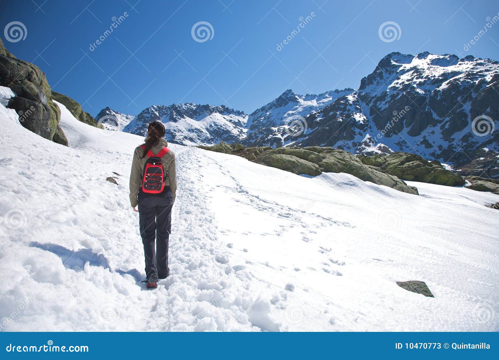 Hiking on snow way stock image. Image of path, mountain - 10470773