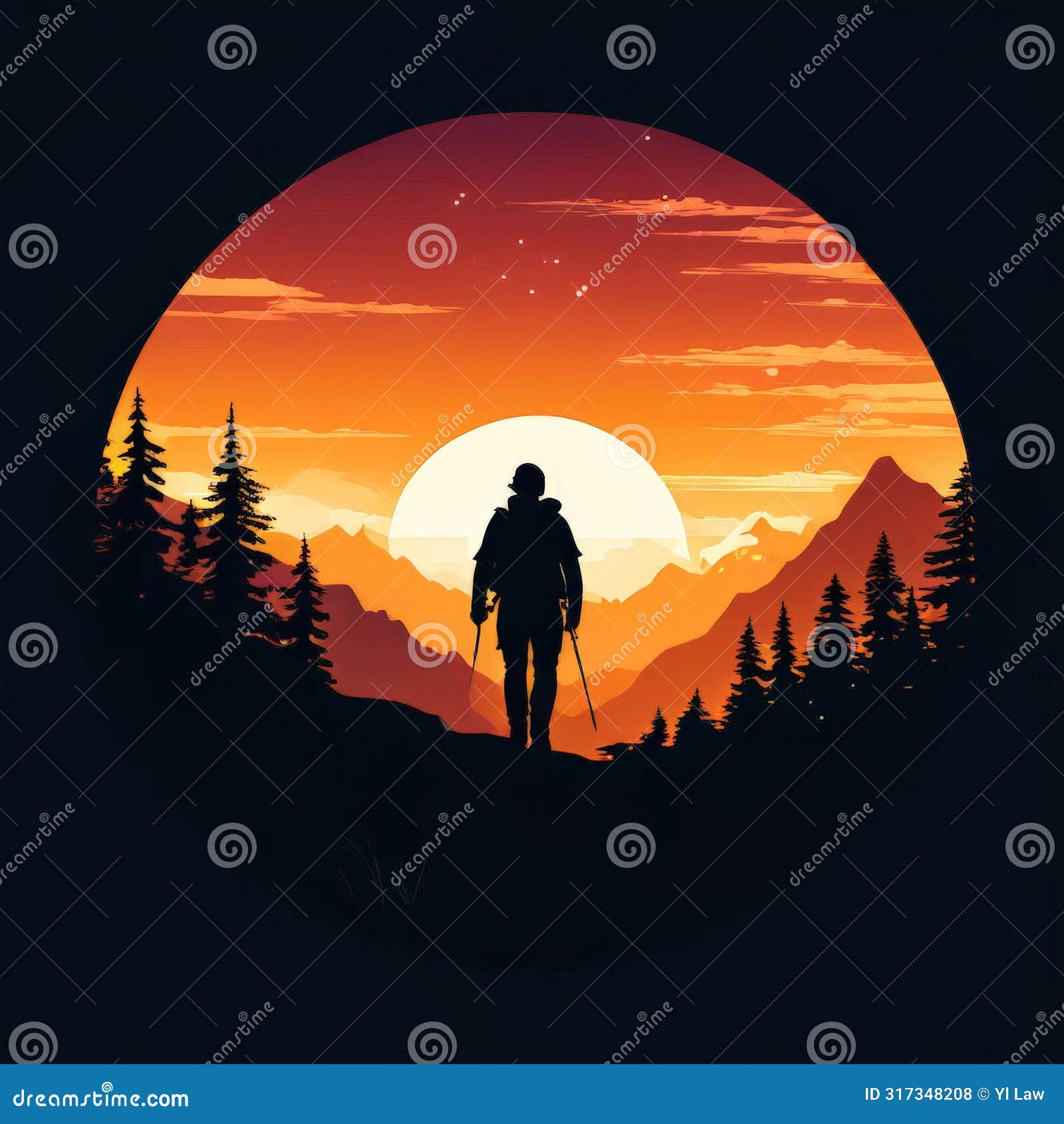 Hiking Success Silhouette in Mountains Sunset Stock Illustration ... Hiking Success Silhouette in Mountains Sunset Stock Illustration ...