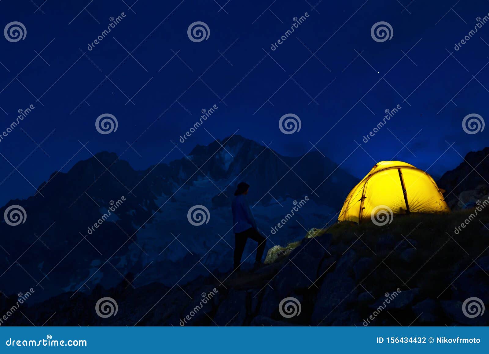 Hiking Tent in the Italian Alps at Night Stock Photo - Image of blue ...