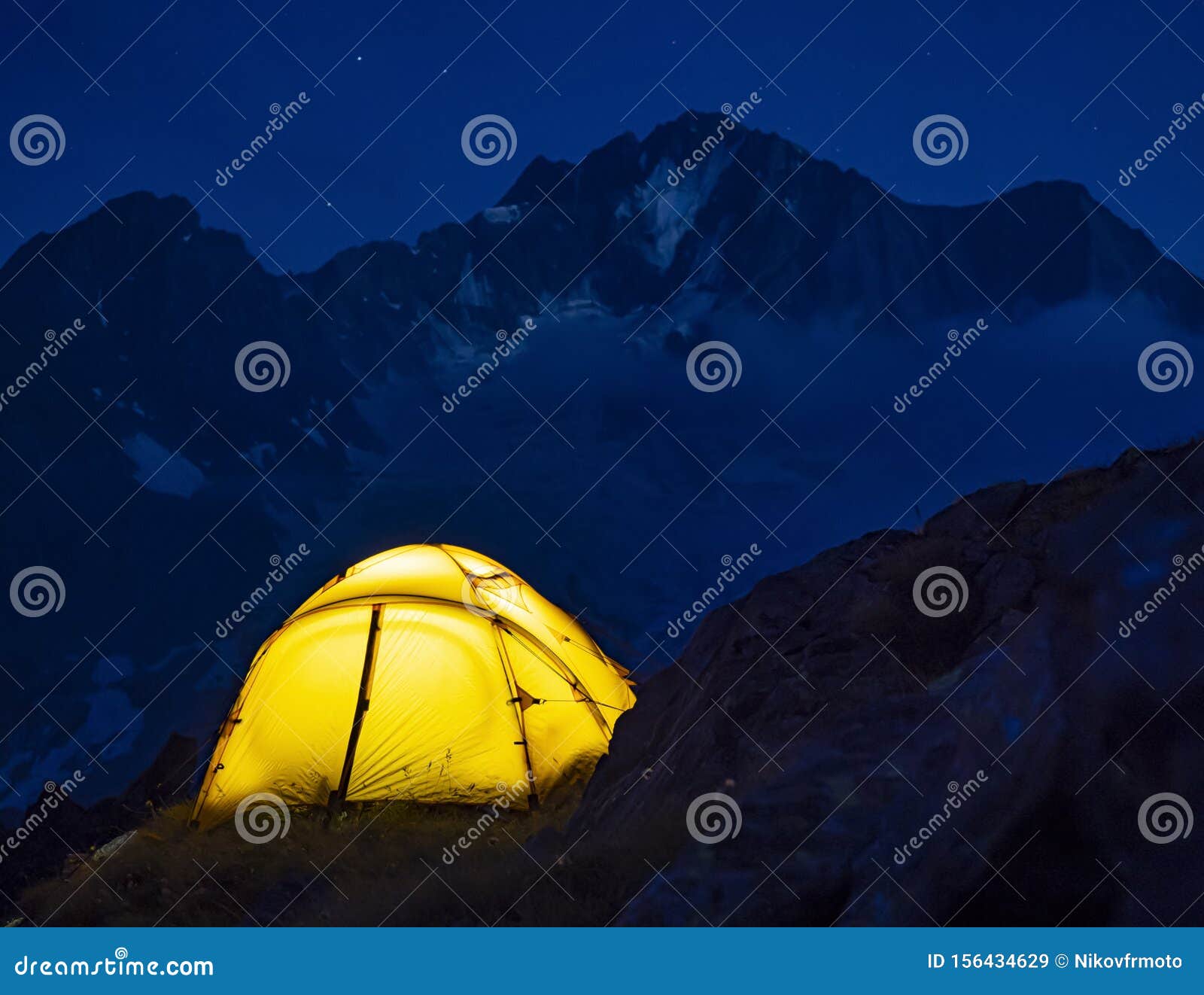 Hiking Tent in the Italian Alps at Night Stock Image - Image of camp ...