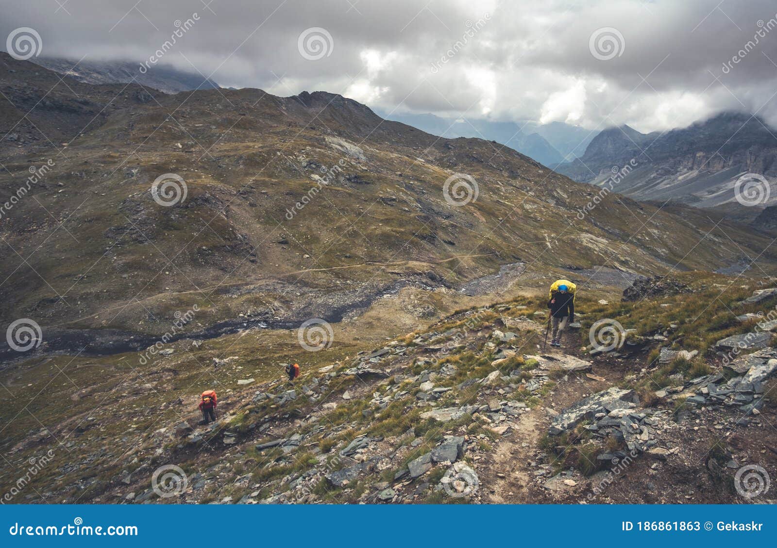 Hiking Tourists High in Mountains Stock Image - Image of beautiful ...