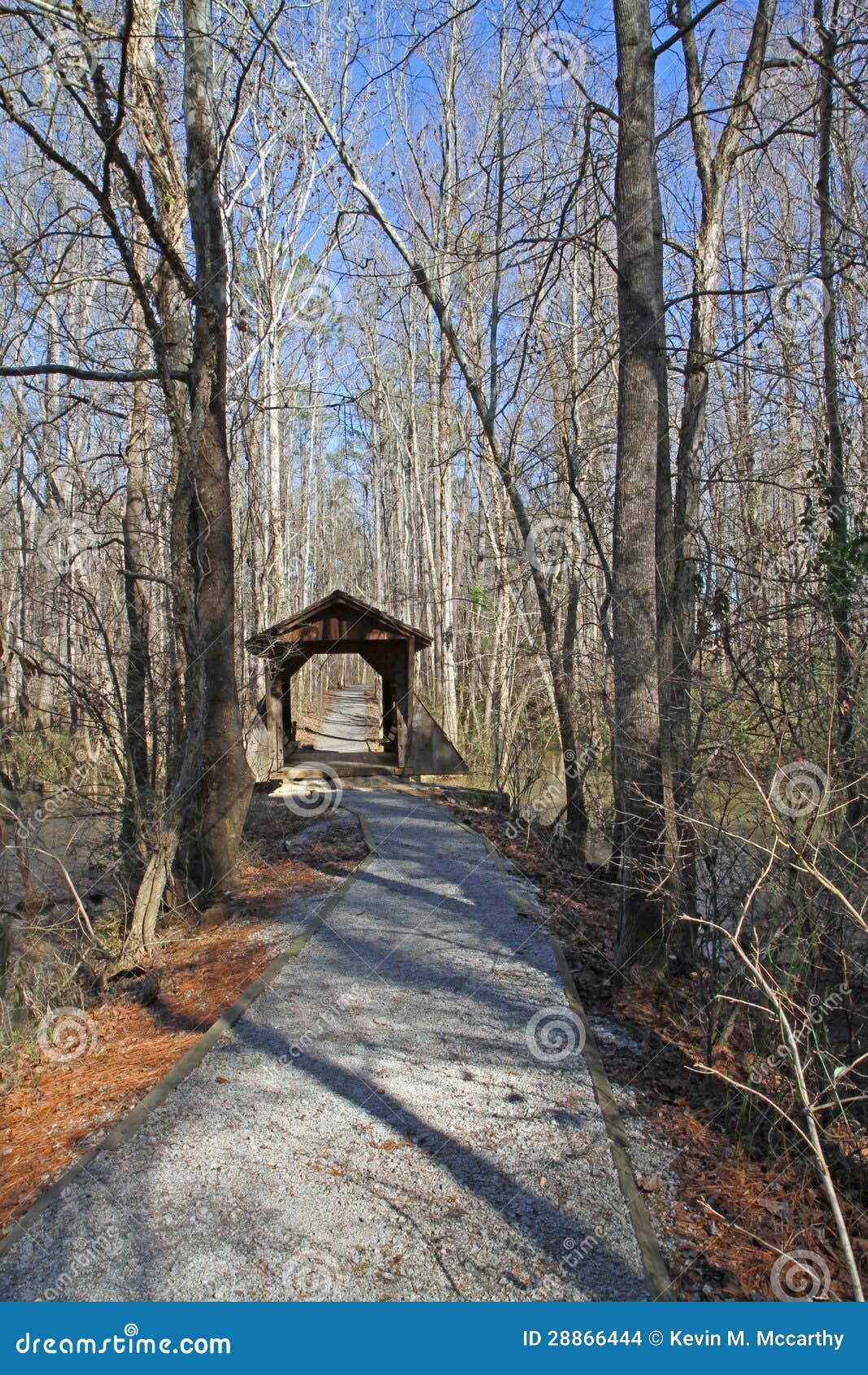 Hiking Trail with Covered Bridge Stock Photo - Image of embankment ...
