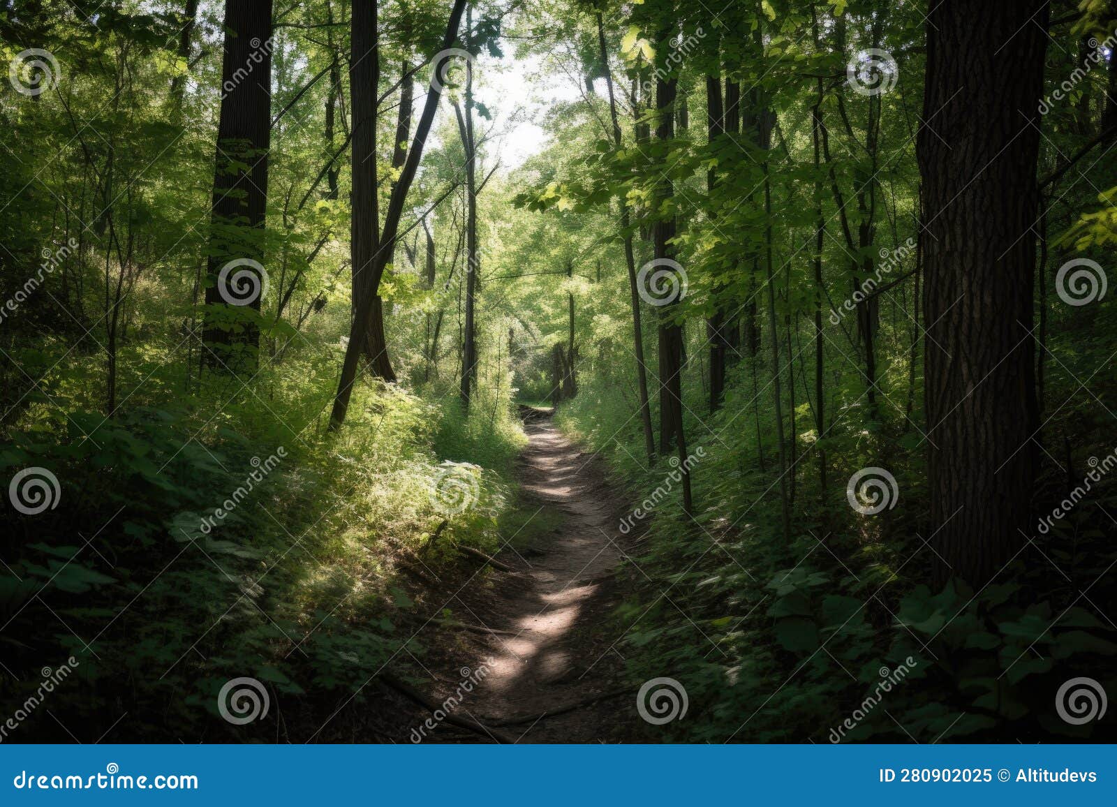 Hiking Trail through Dense Forest, with Trees Towering Overhead Stock ...