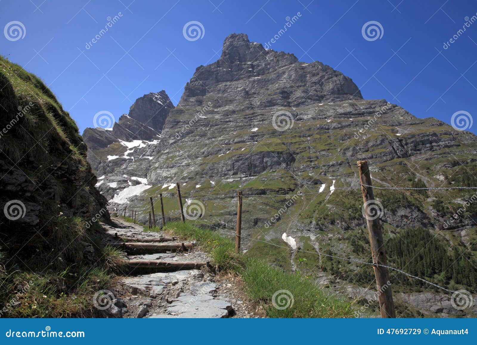 Hiking Trail and East Wall of Eiger Mountain Stock Image - Image of ...