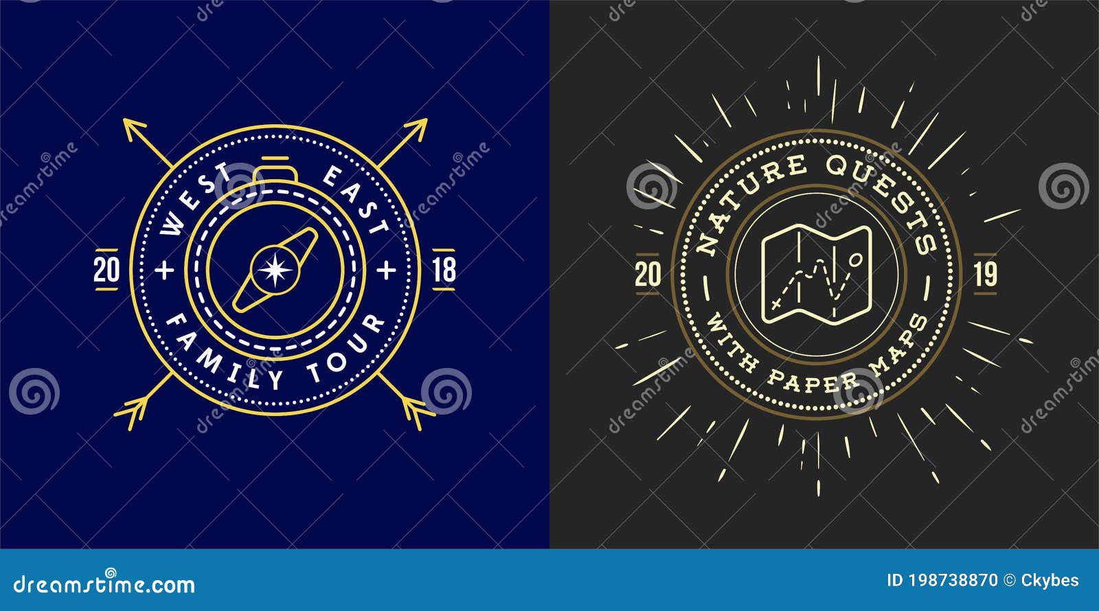 Hiking Trail Logo Design Set with Typography and Travel Elements - Map ...