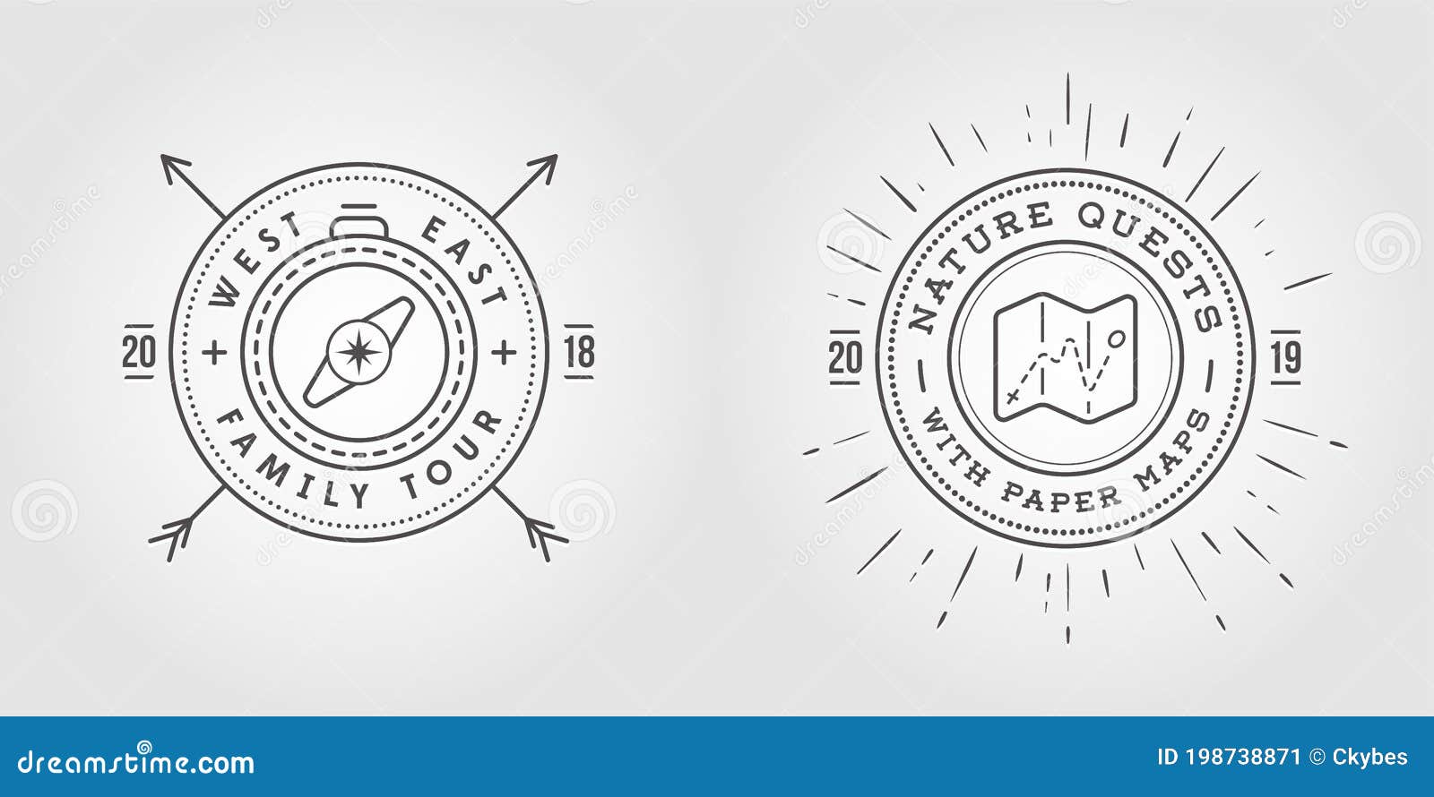 Hiking Trail Logo Design Set with Typography and Travel Elements - Map ...