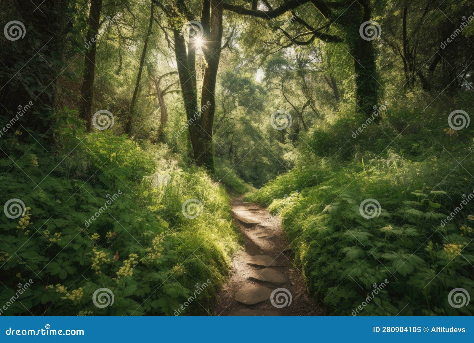 Hiking Trail Surrounded by Towering Trees and Lush Greenery Stock ...