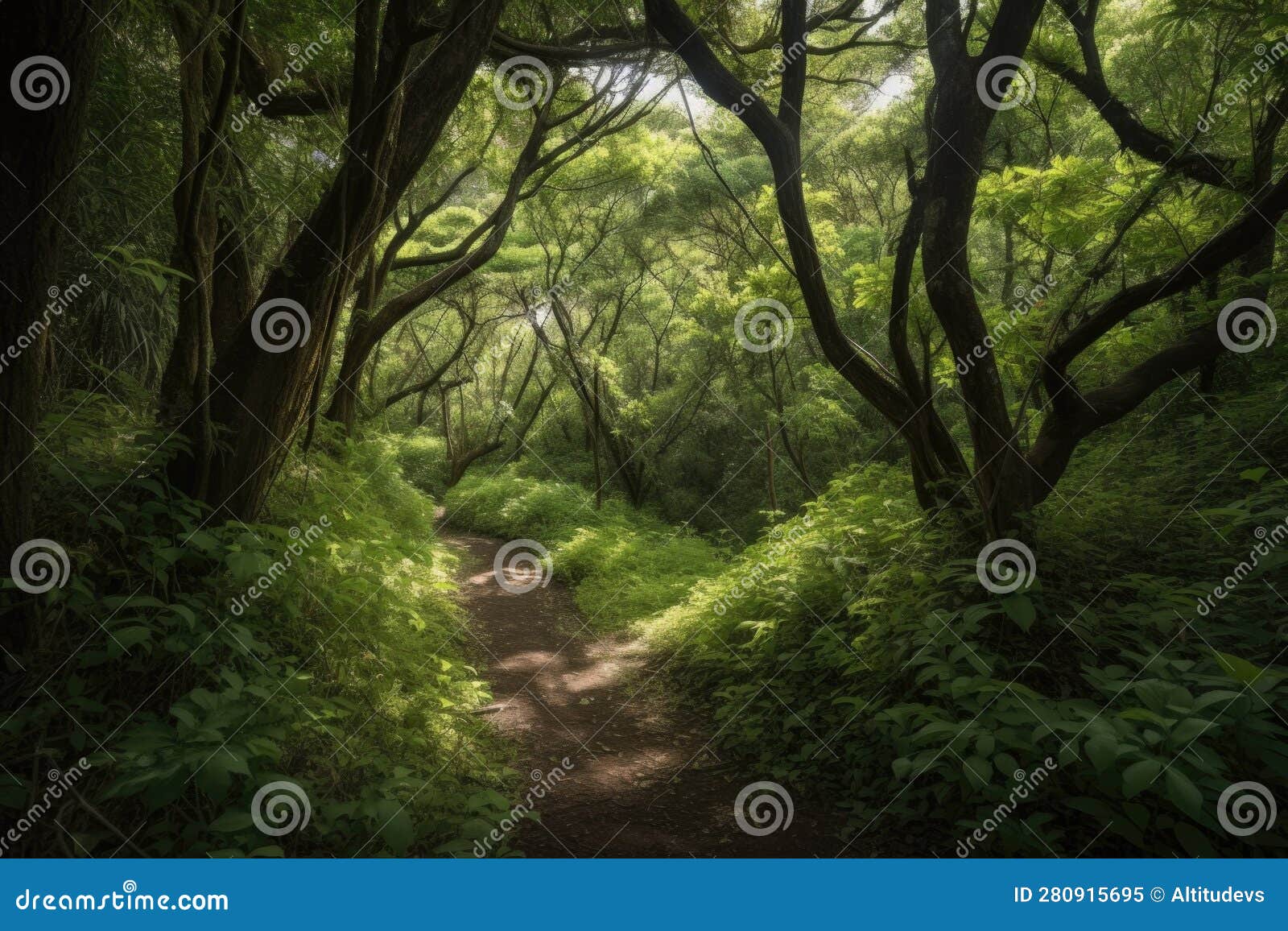 Hiking Trail Winding through Lush Forest, with Tree Canopy Overhead ...