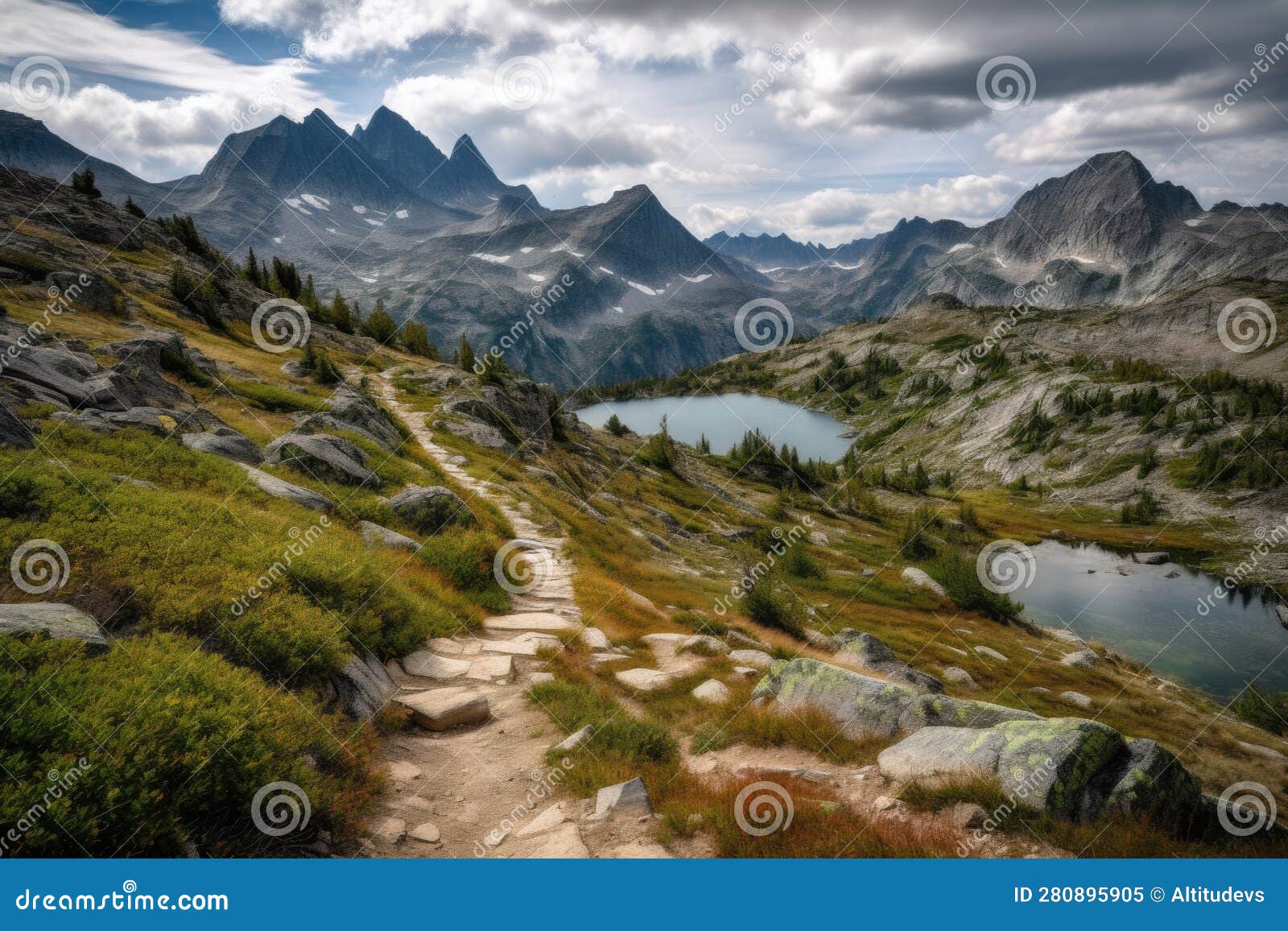 Hiking Trail Winding through Mountain Range, with Views of Peaks and ...