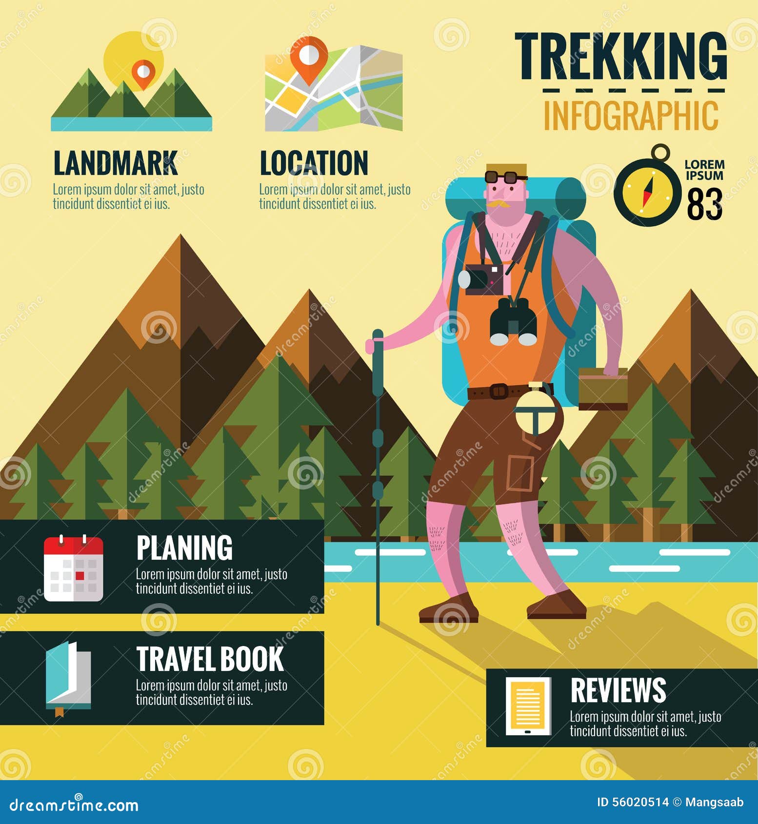 Hiking and Trekking Info Graphics. Mountain Background. Stock Vector ...