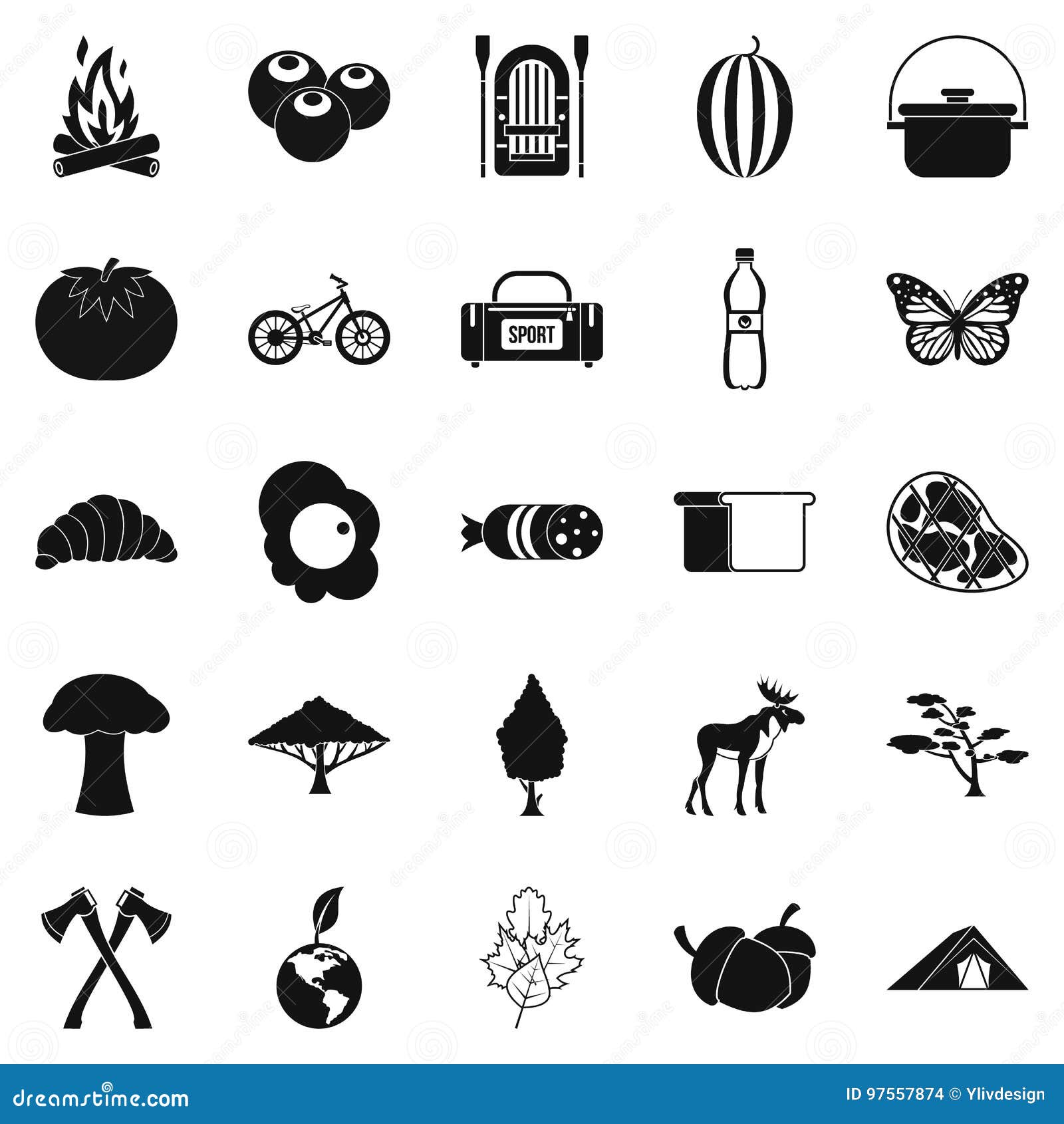 Hiking in the Wilderness Icons Set, Simple Style Stock Vector ...