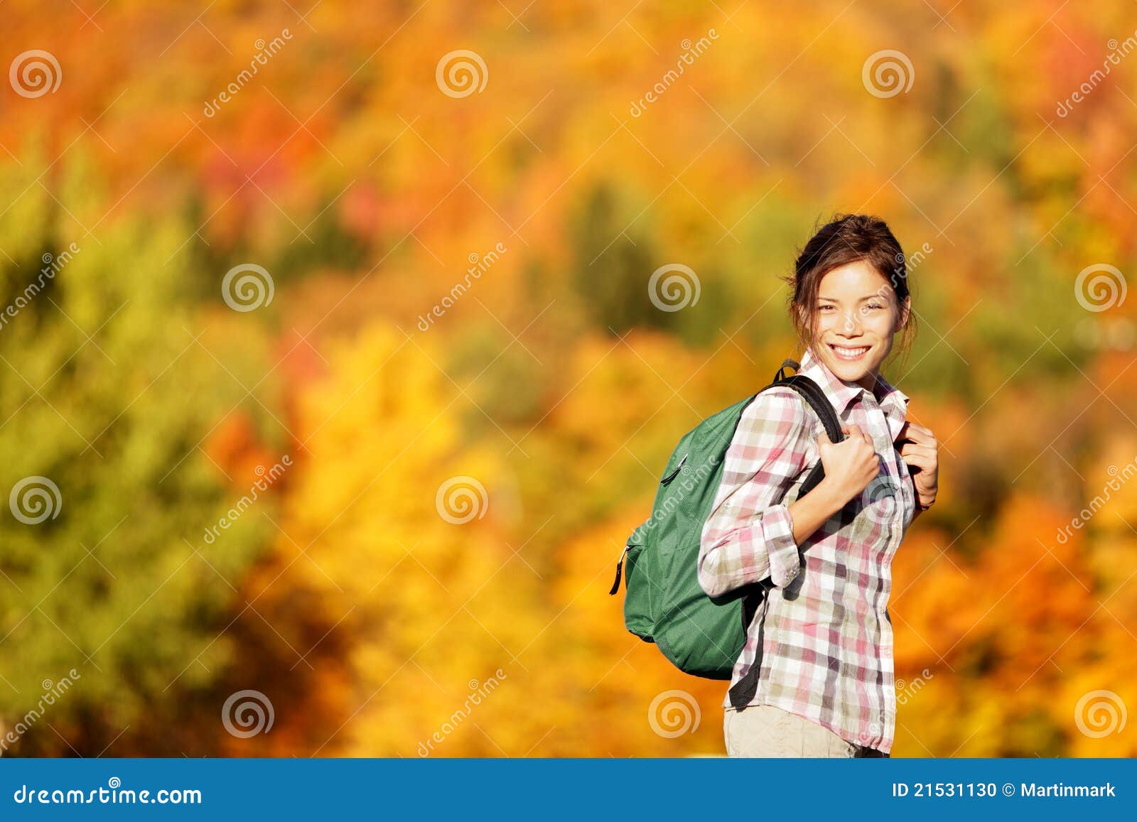 Hiking Woman in Fall Forest Stock Photo - Image of hike, asian: 21531130