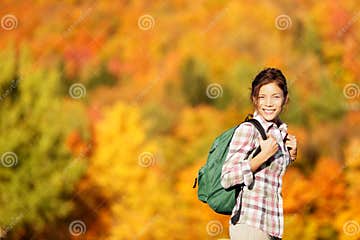 Hiking Woman in Fall Forest Stock Photo - Image of hike, asian: 21531130