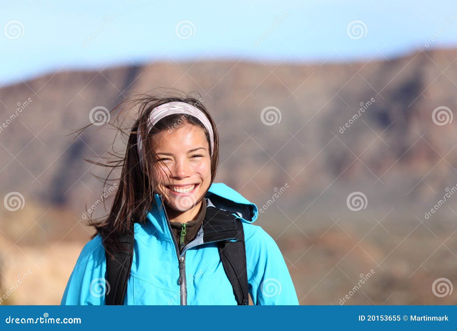 Hiking woman smiling happy stock image. Image of backpack - 20153655