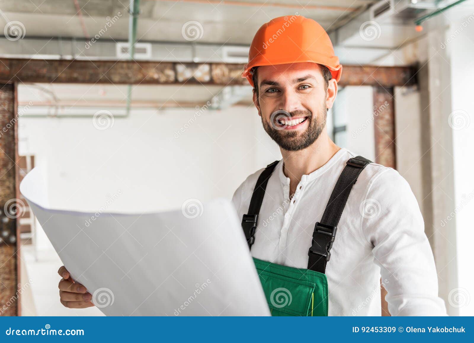 Hilarious Smiling Builder Keeping Document Stock Image - Image of ...