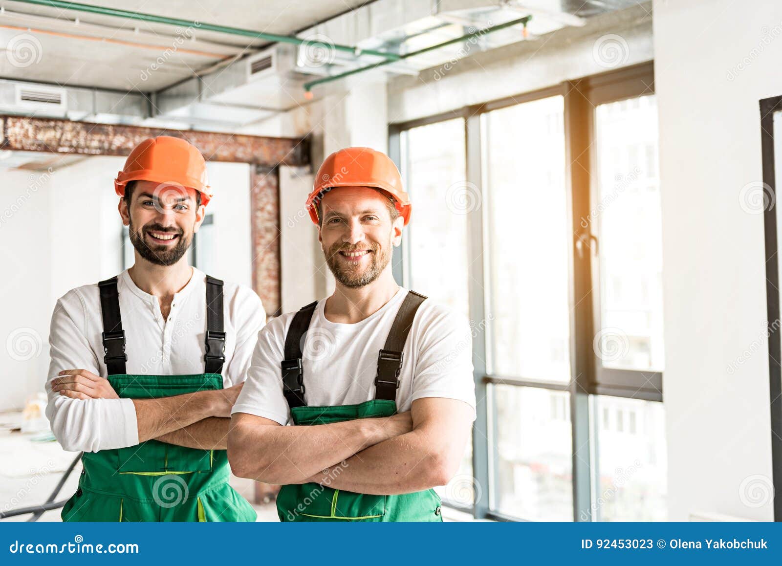 Hilarious Smiling Constructors Folding Hands Stock Image - Image of ...