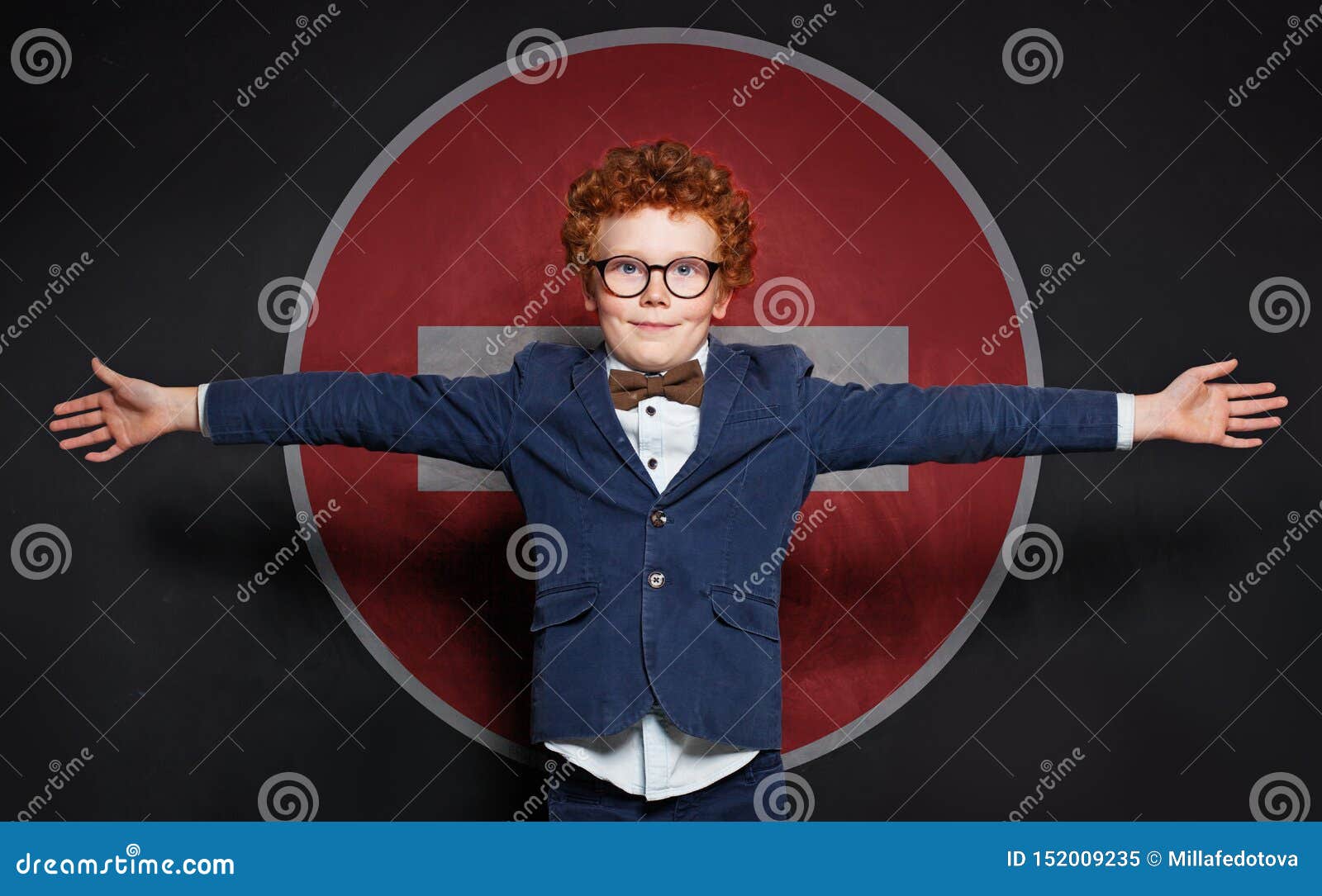 Ð¡hild With Stop Sign Against Blackboard Background Royalty-Free Stock ...