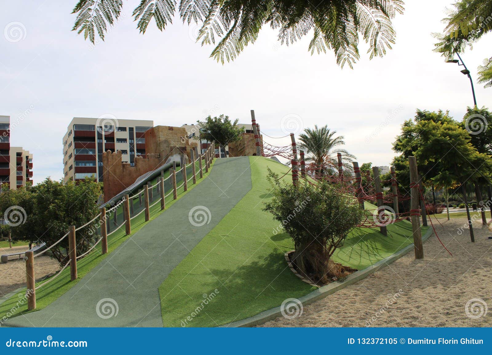 Hill with Castles and Climbing Net Stock Image - Image of climber, play ...