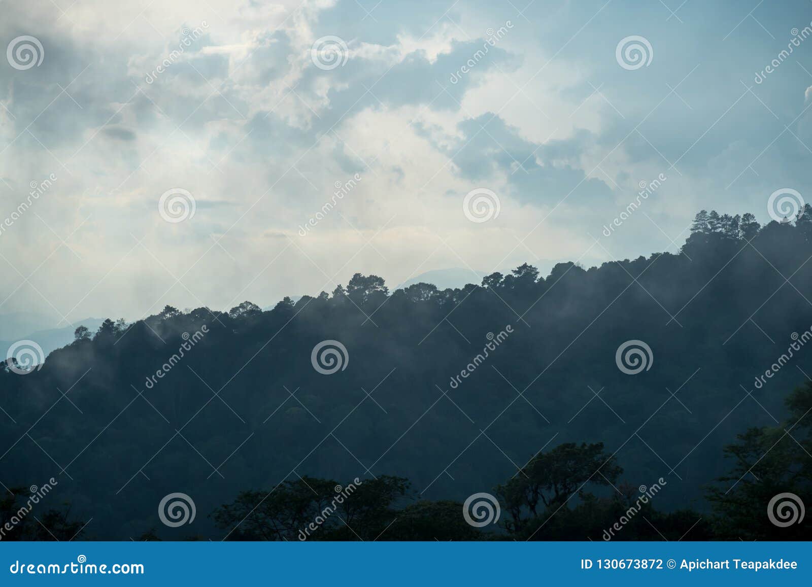 Hill with fog stock photo. Image of valley, blue, mountain - 130673872