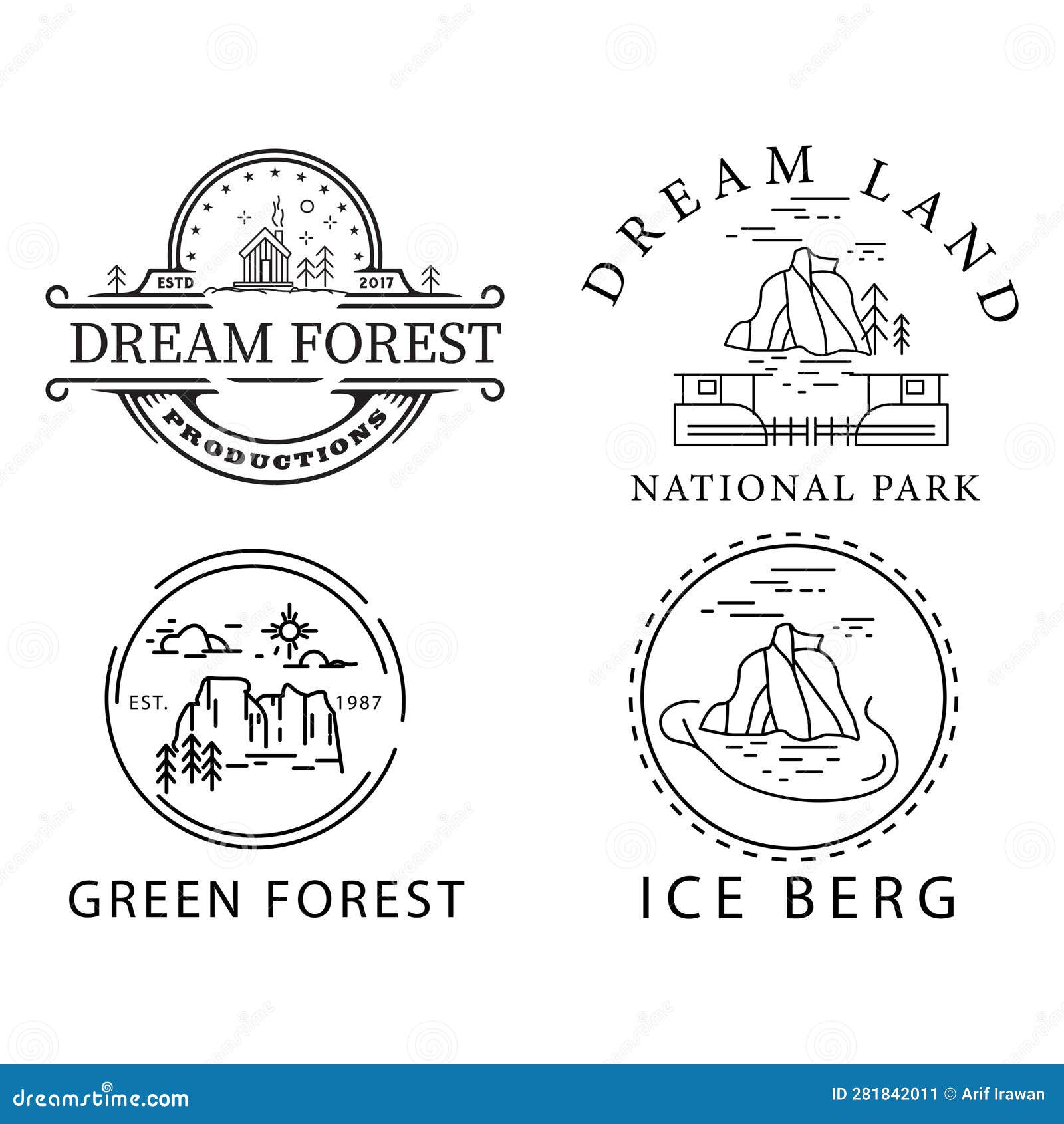 Hill Forest Emblem Logo Vector Sticker Set Stock Vector - Illustration ...