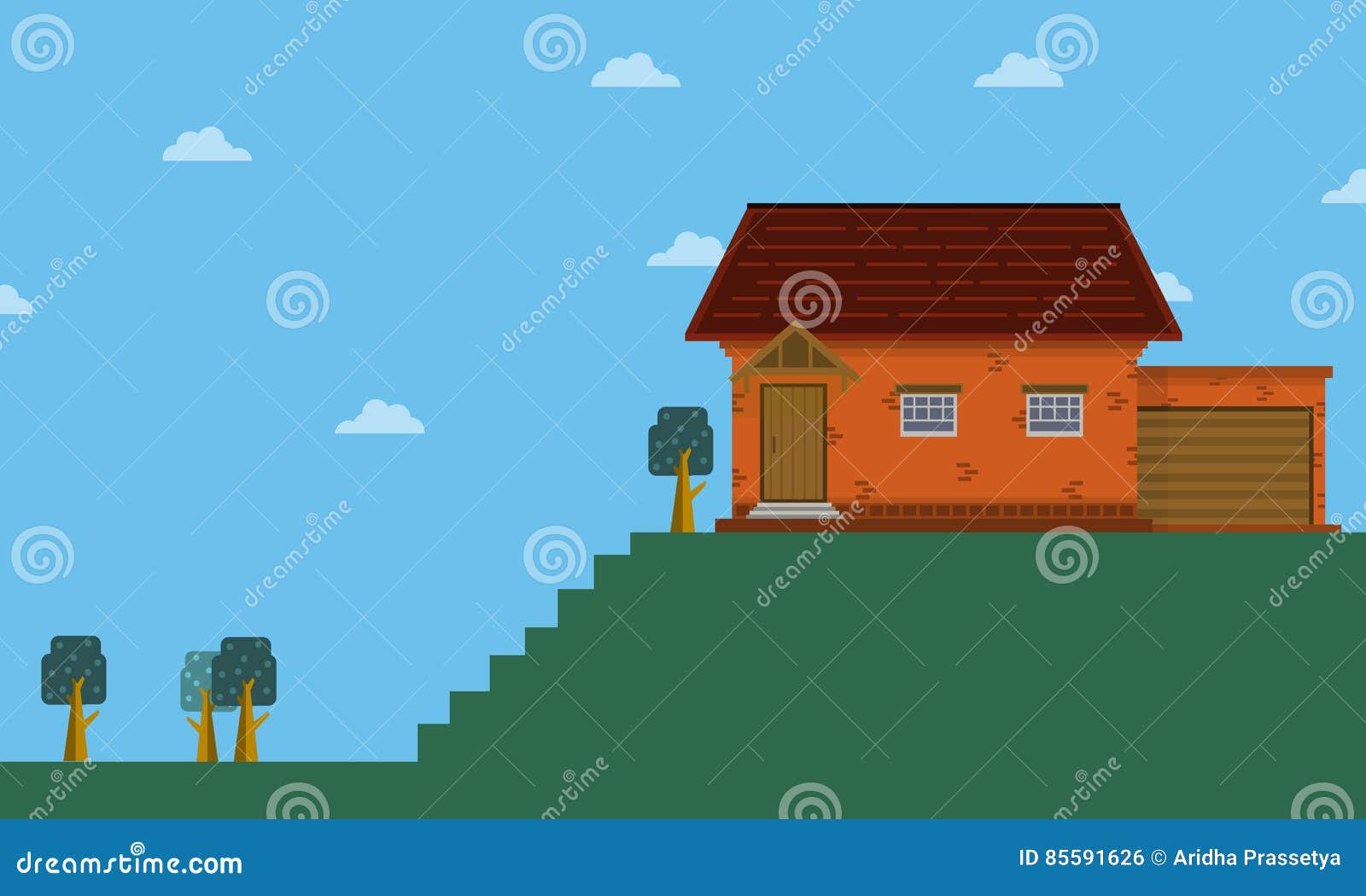 On the Hill House Landscape Stock Vector - Illustration of landscape ...