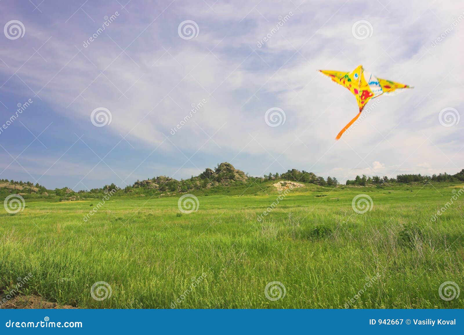 Hill Landscape with Kite in the Sky Stock Image - Image of landscape ...