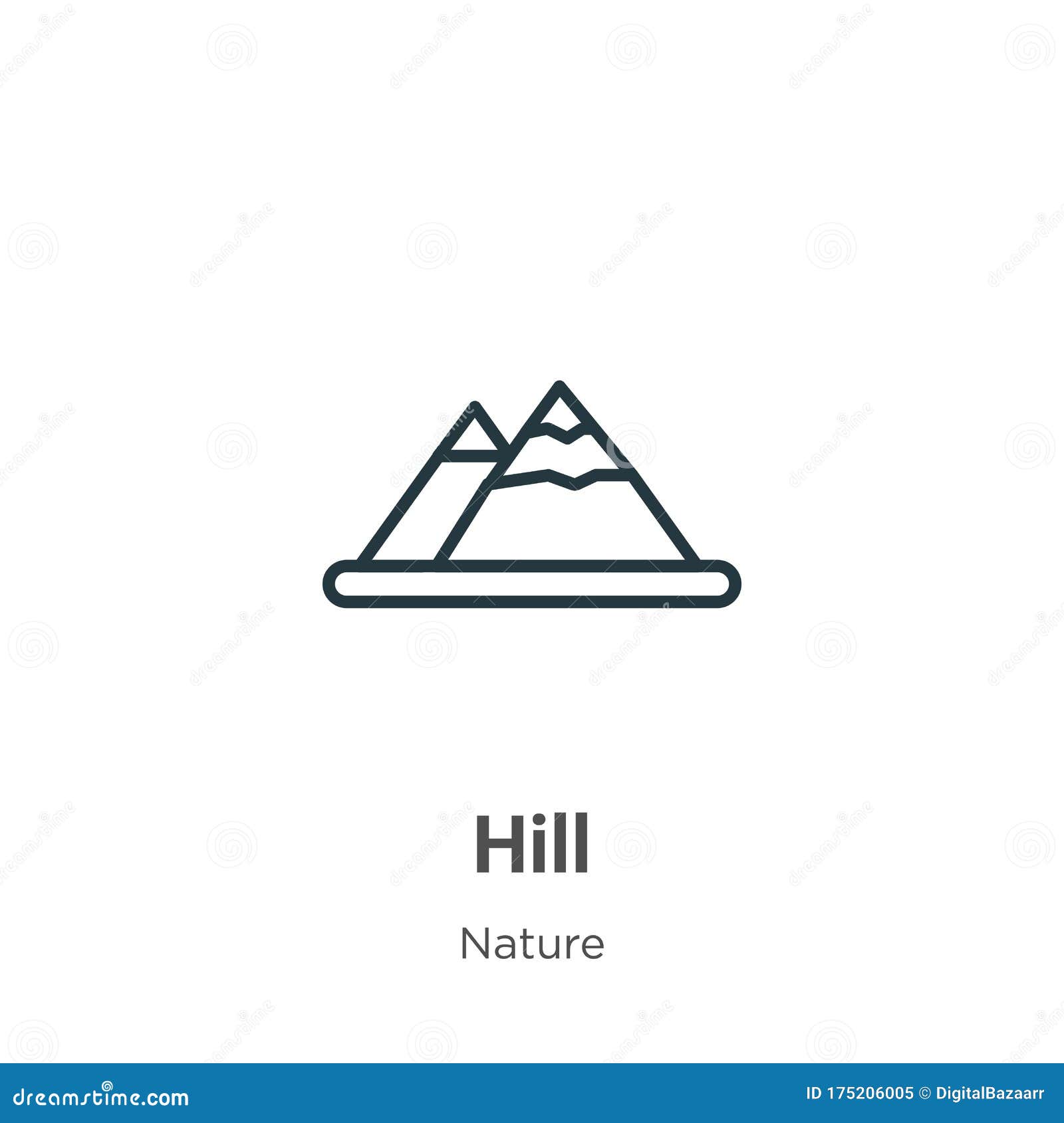 Hill Outline Vector Icon. Thin Line Black Hill Icon, Flat Vector Simple ...