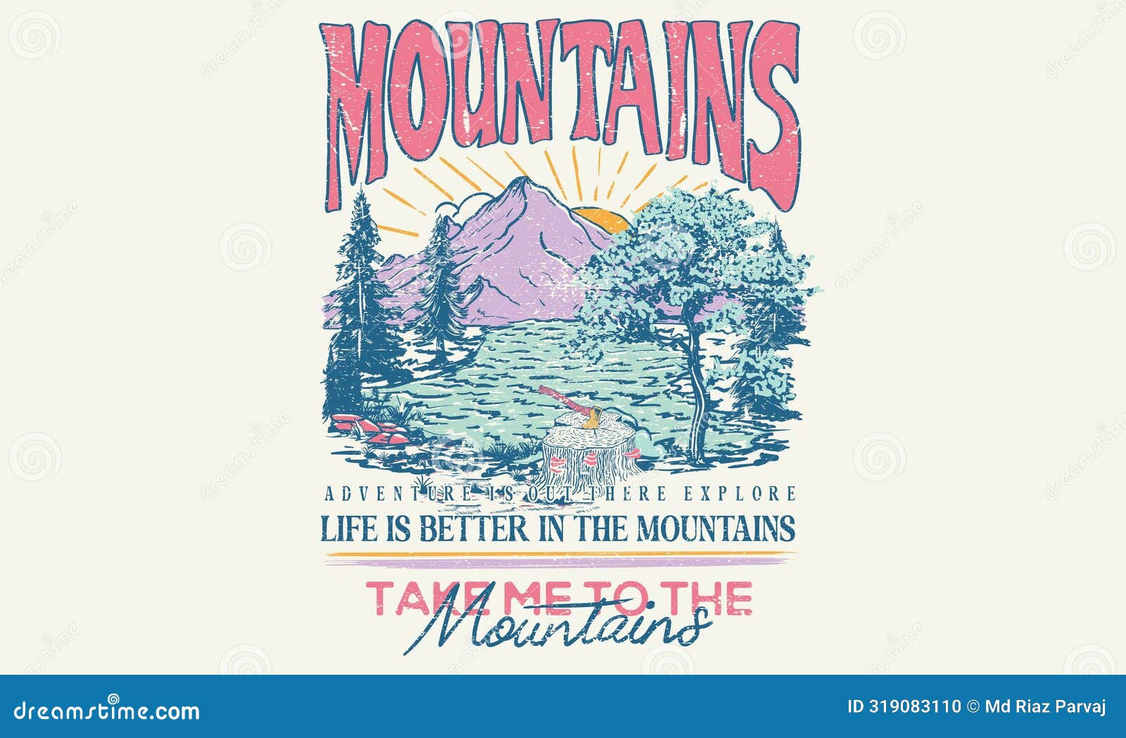 Hill Retro Artwork. Mountain Vintage Design Stock Vector - Illustration ...