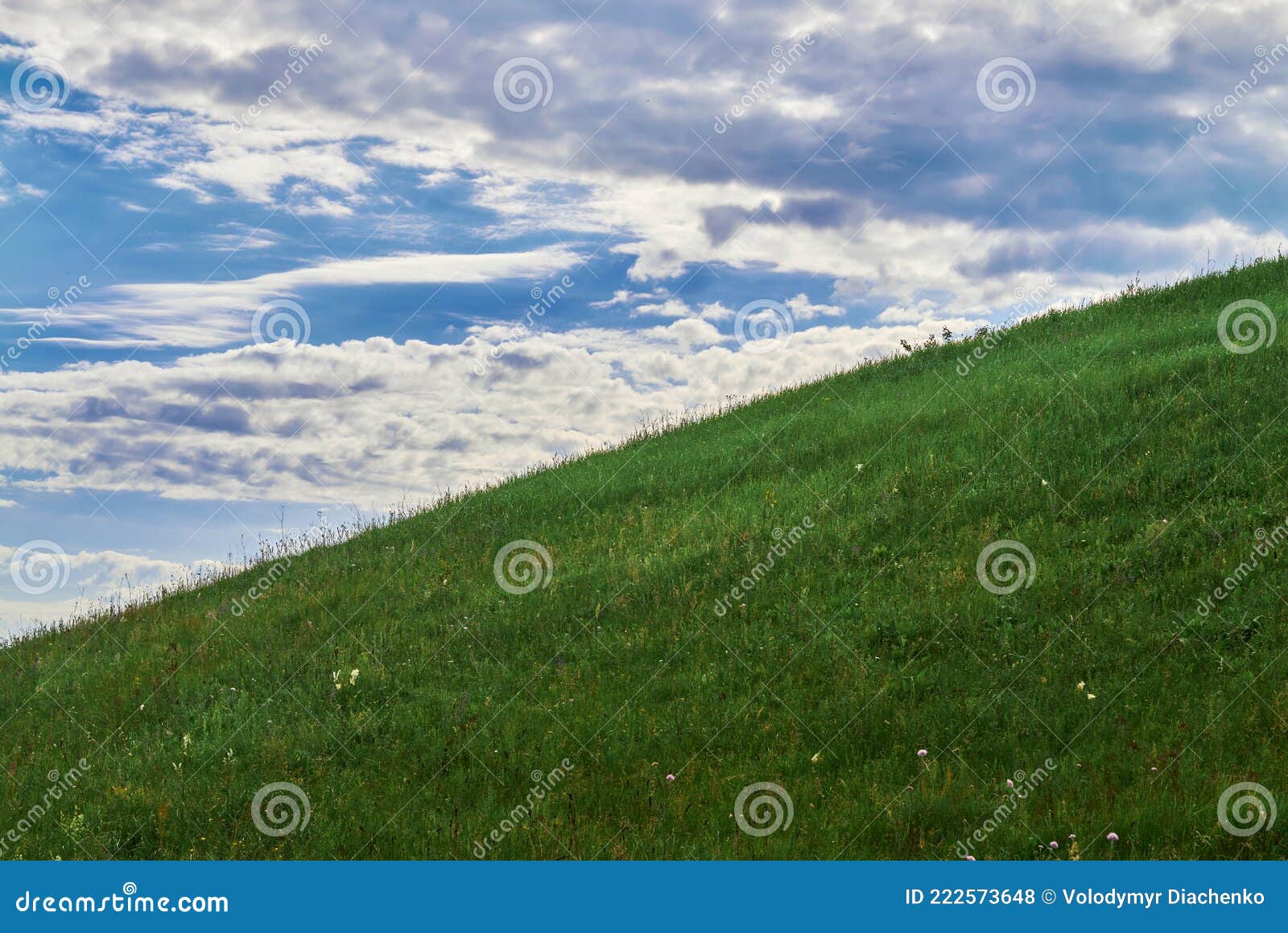 Hill Slope on Sky Background with Clouds Stock Photo - Image of white ...